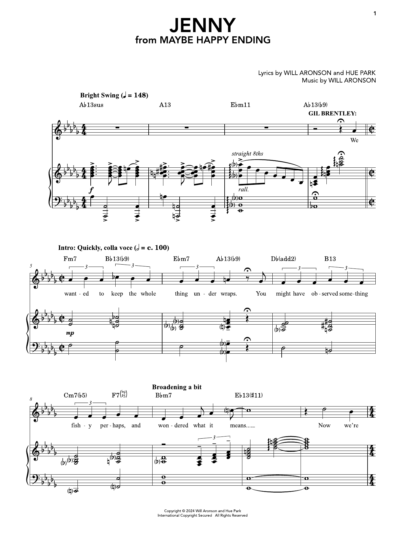 Jenny (from Maybe Happy Ending) by Hue Park & Will Aronson Sheet Music ...
