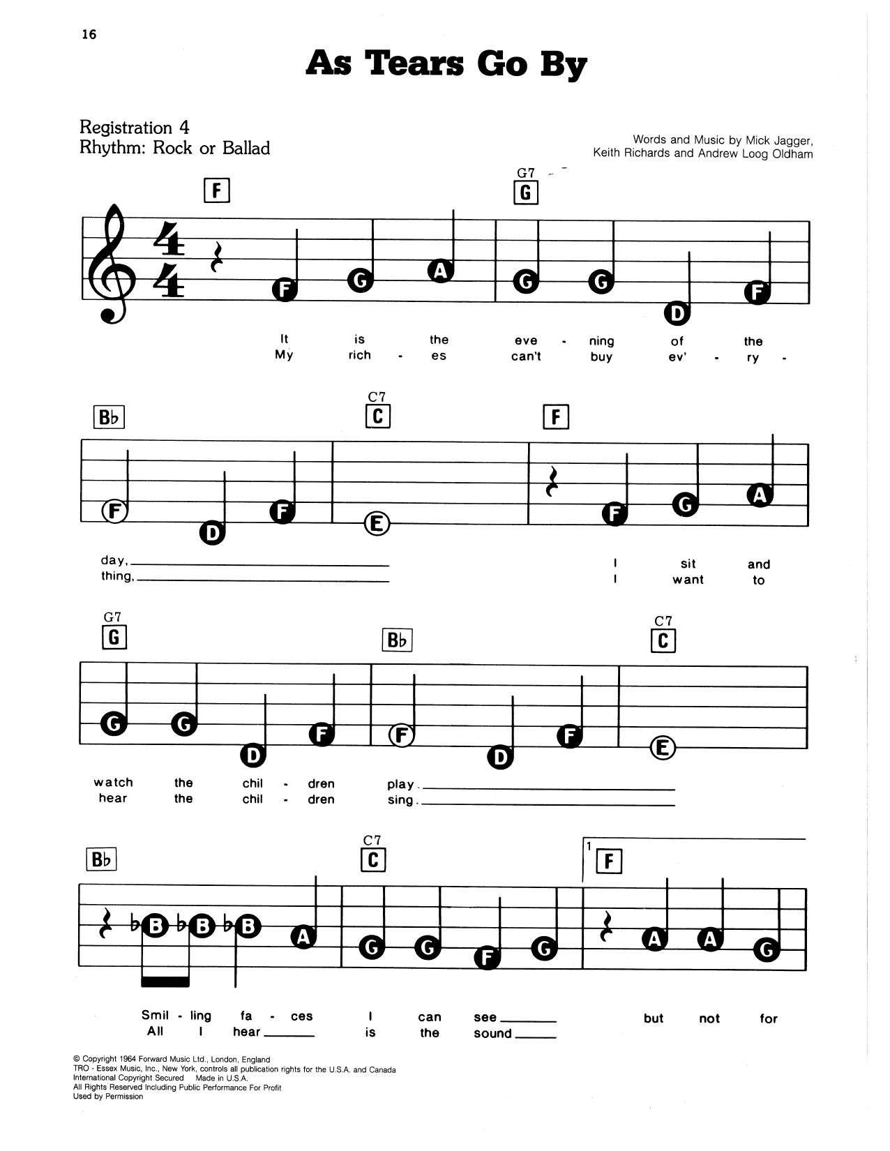 As Tears Go By von The Rolling Stones Noten zum E-Z Play Today bei ...
