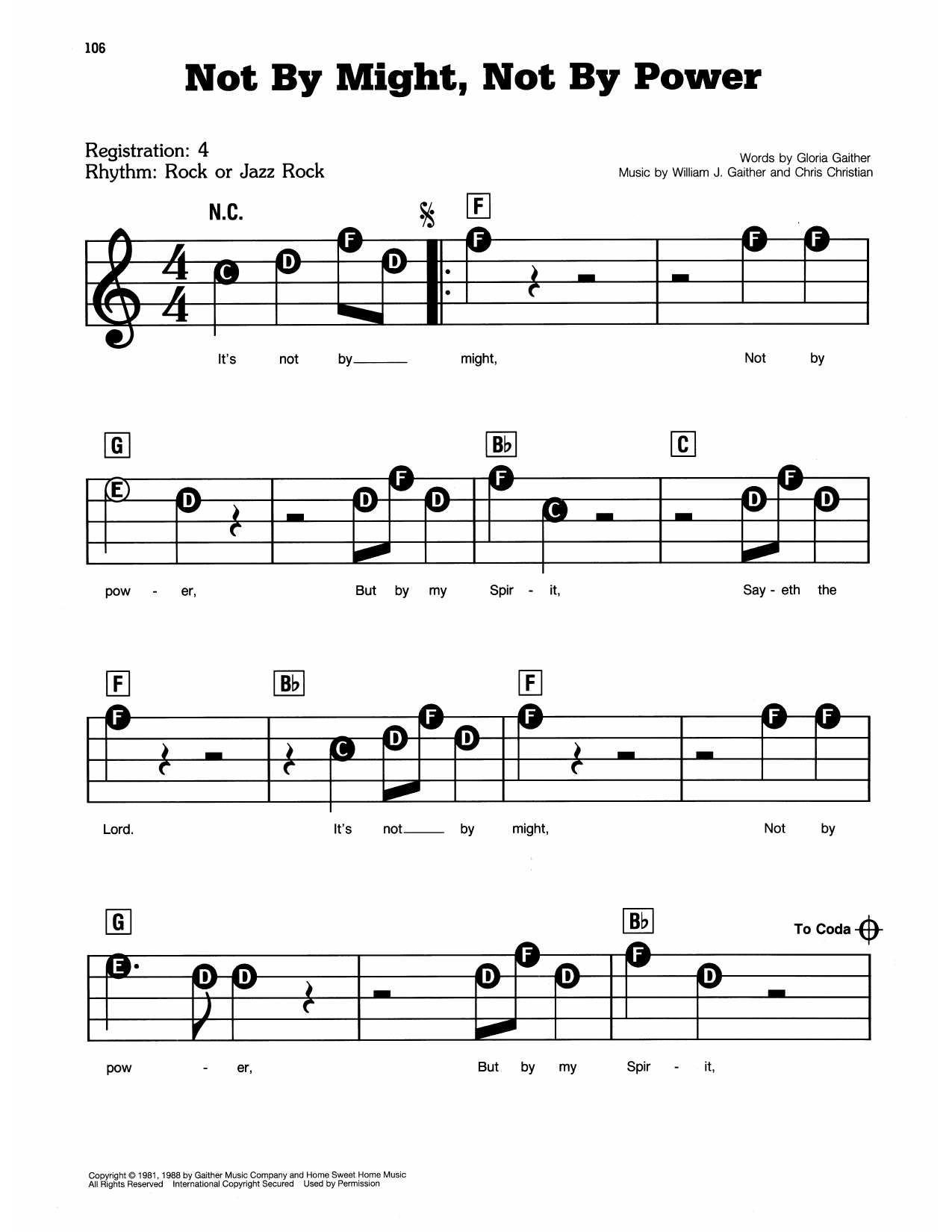 Not By Might, Not By Power by Bill & Gloria Gaither Sheet Music for E-Z ...