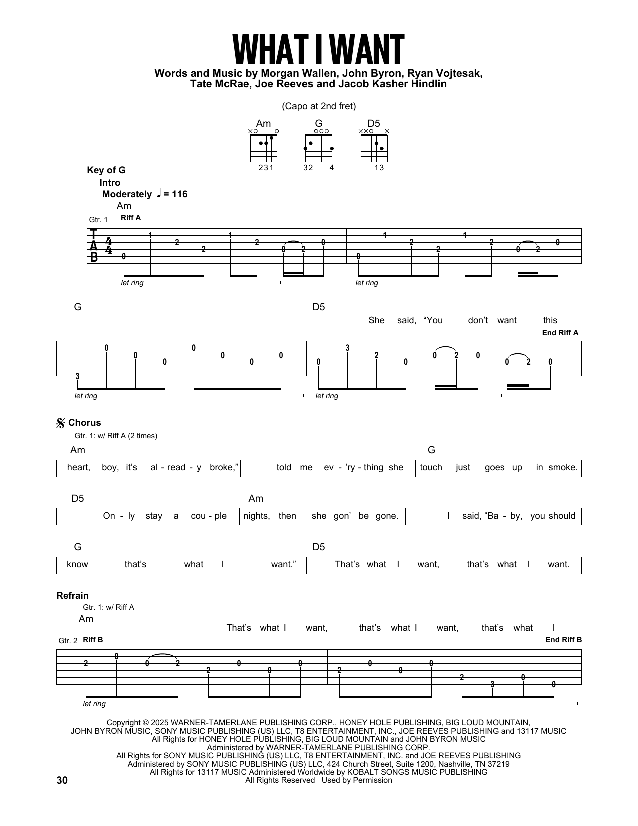 What I Want (feat. Tate McRae) by Morgan Wallen - Guitar Cheat Sheet ...