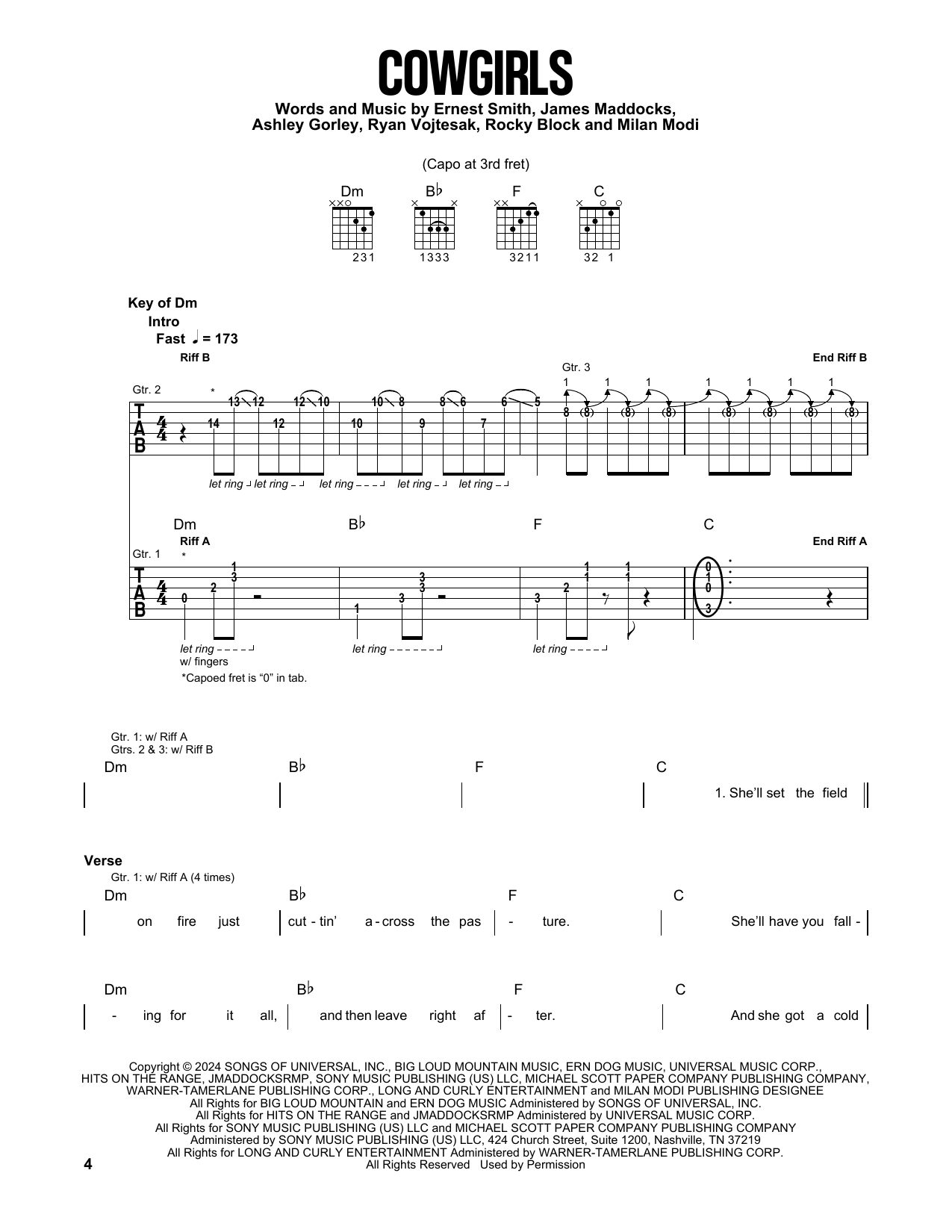Cowgirls by Morgan Wallen - Guitar Cheat Sheet - Guitar Instructor