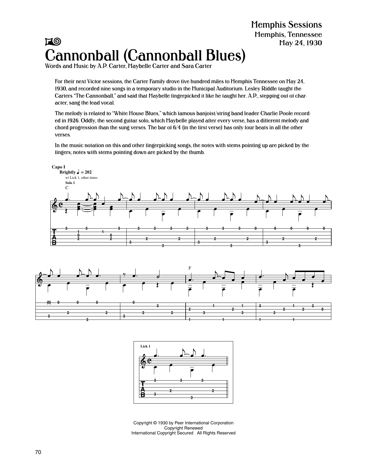Cannonball (Cannonball Blues) by The Carter Family Sheet Music for ...