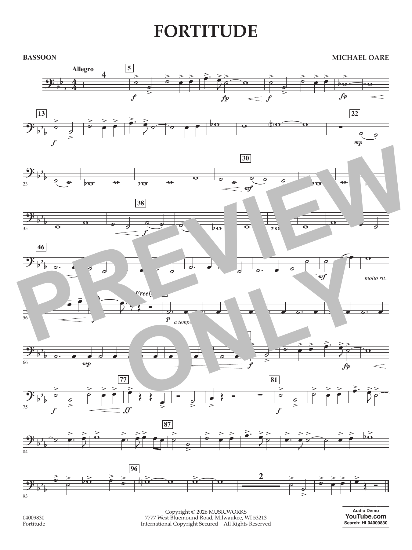 FORTITUDE - BASSOON PAR MICHAEL OARE PARTITIONS POUR ORCHESTRE D ...
