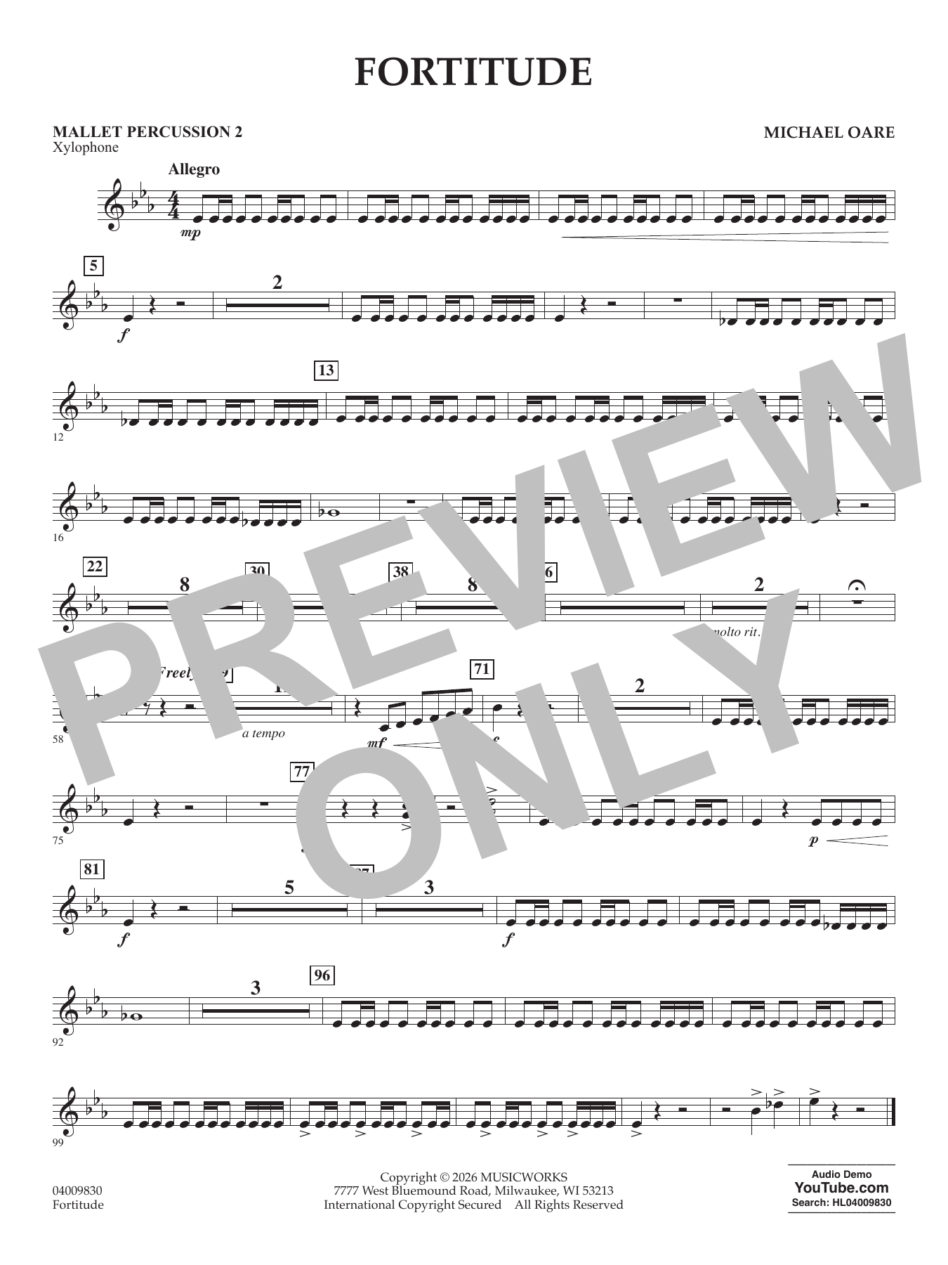 FORTITUDE - MALLET PERCUSSION 2 PAR MICHAEL OARE PARTITIONS POUR ...