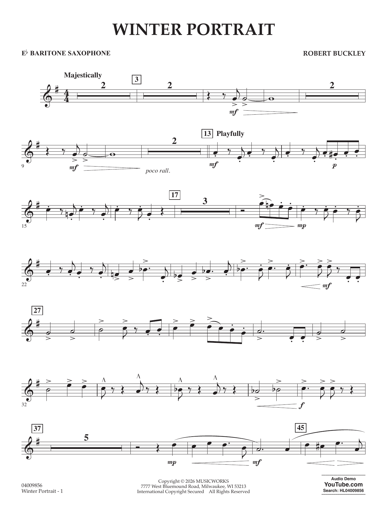 WINTER PORTRAIT - EB BARITONE SAXOPHONE POR ROBERT BUCKLEY PARTITURAS ...