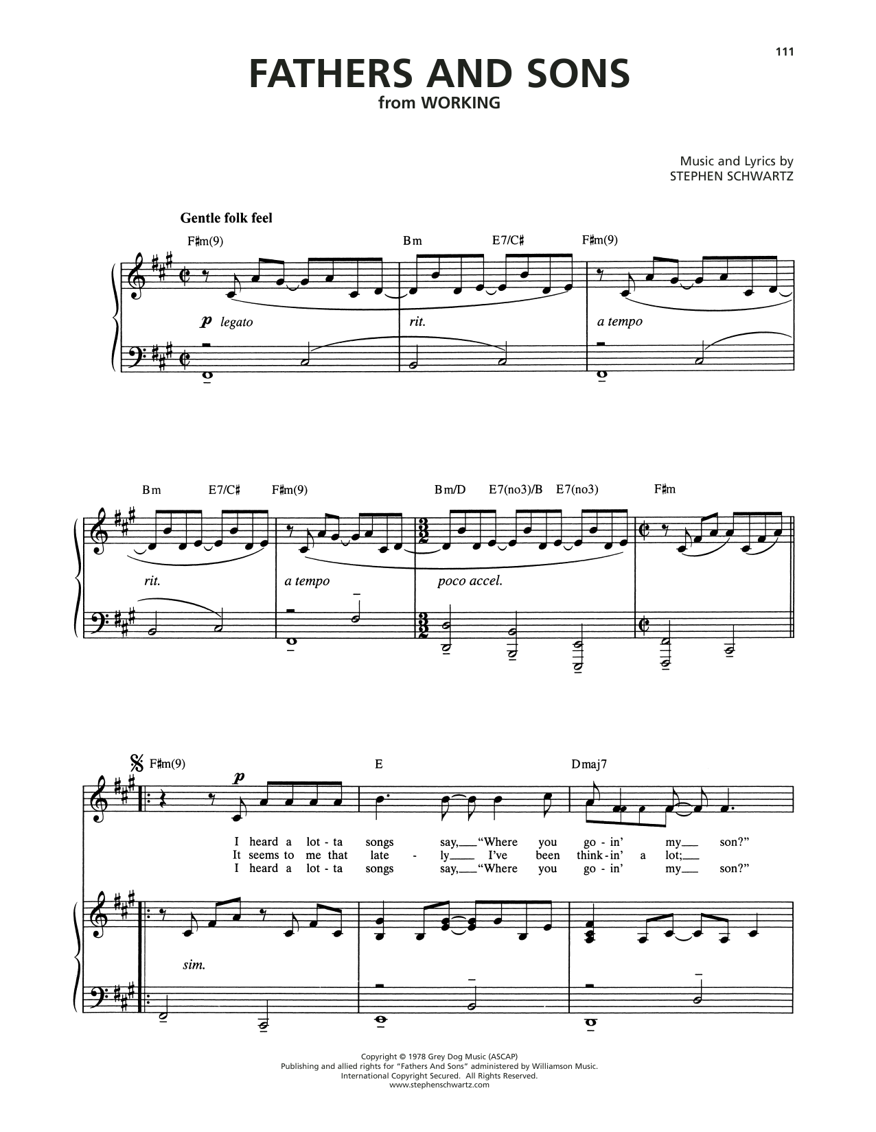 Fathers And Sons (from Working) by Stephen Schwartz Sheet Music for ...
