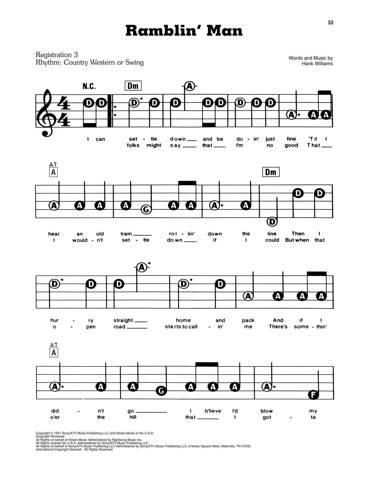 Ramblin' Man by Hank Williams Sheet Music for E-Z Play Today at Sheet ...