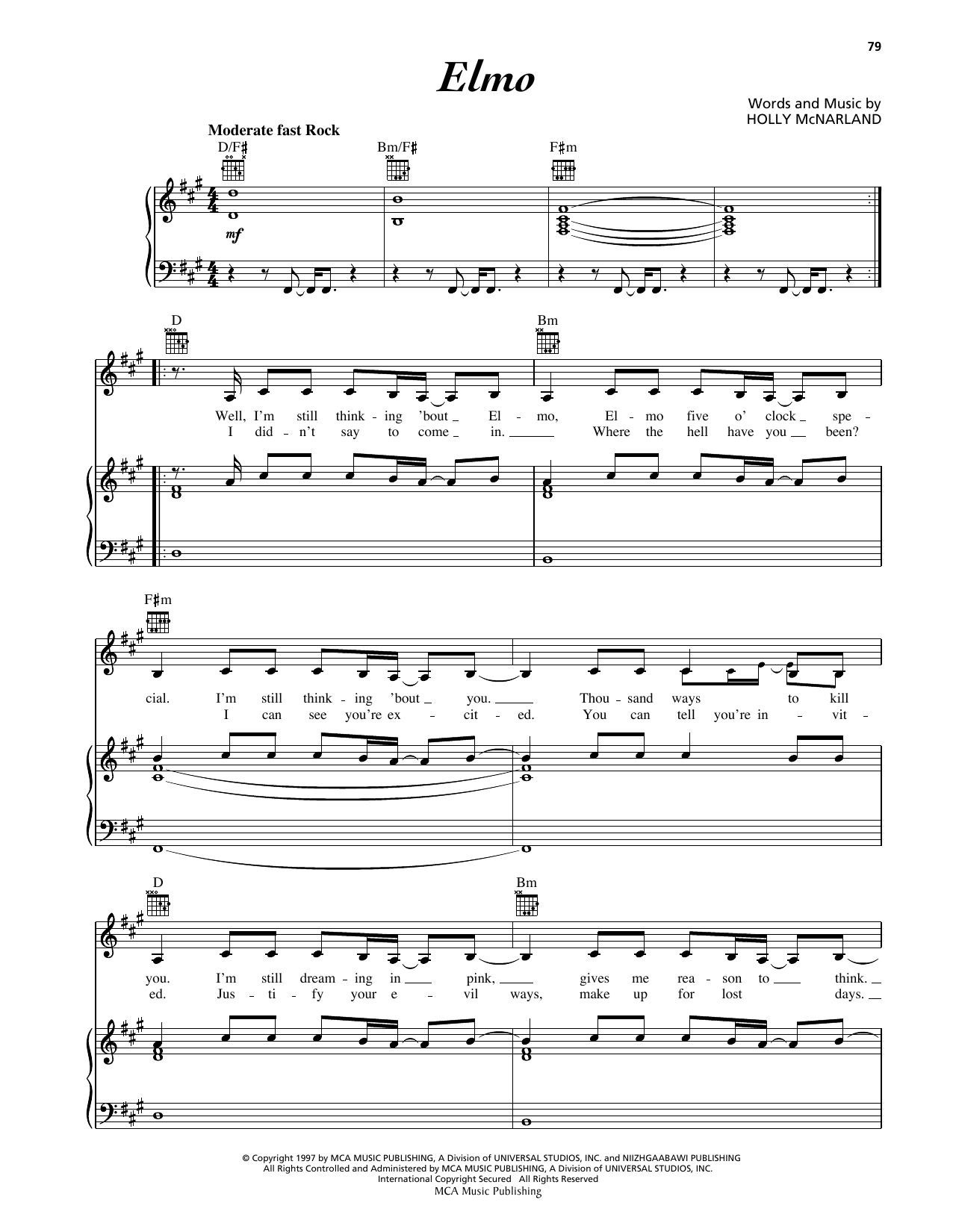 Elmo by Holly McNarland Sheet Music for Piano, Vocal & Guitar Chords ...