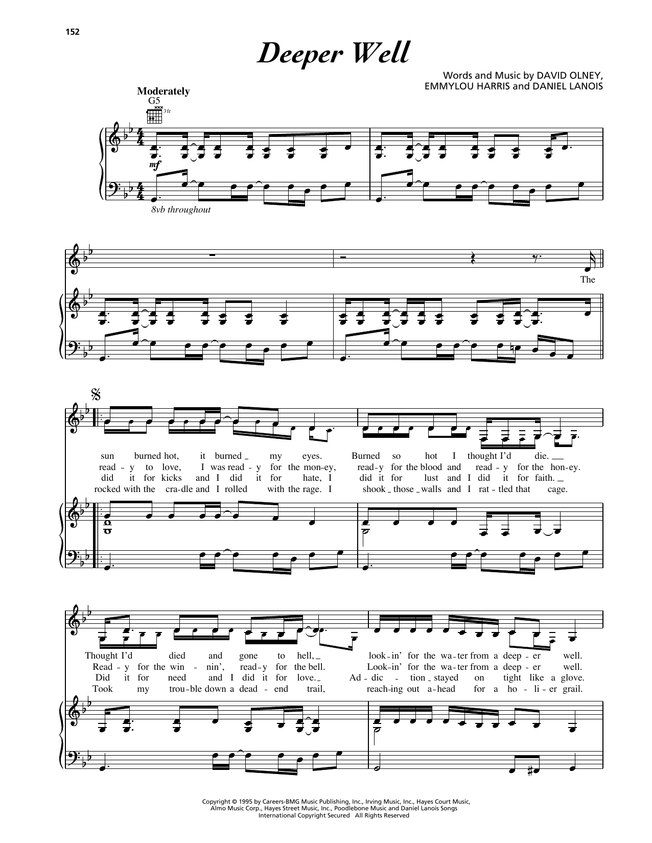 Deeper Well by Emmylou Harris Sheet Music for Piano, Vocal & Guitar ...