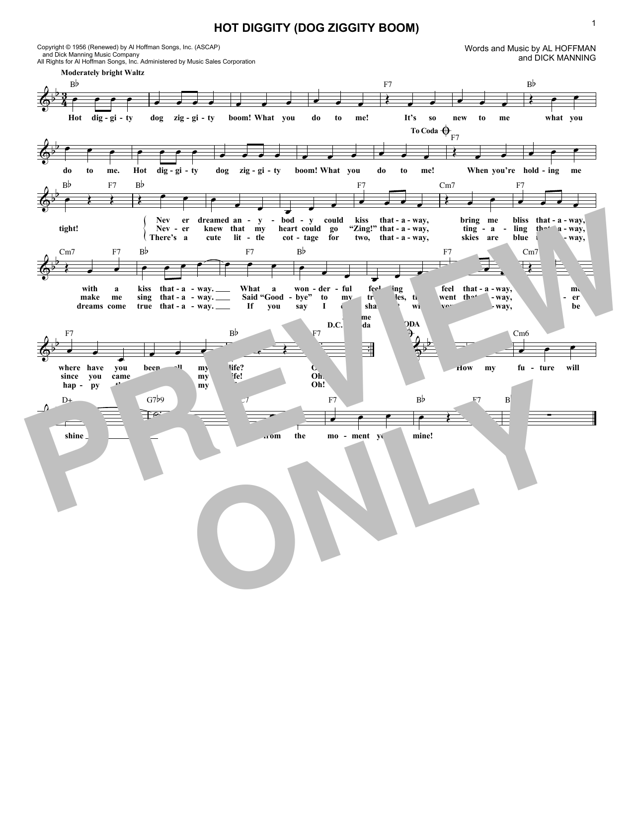 Perry Como Hot Diggity Dog Ziggity Boom Sheet Music