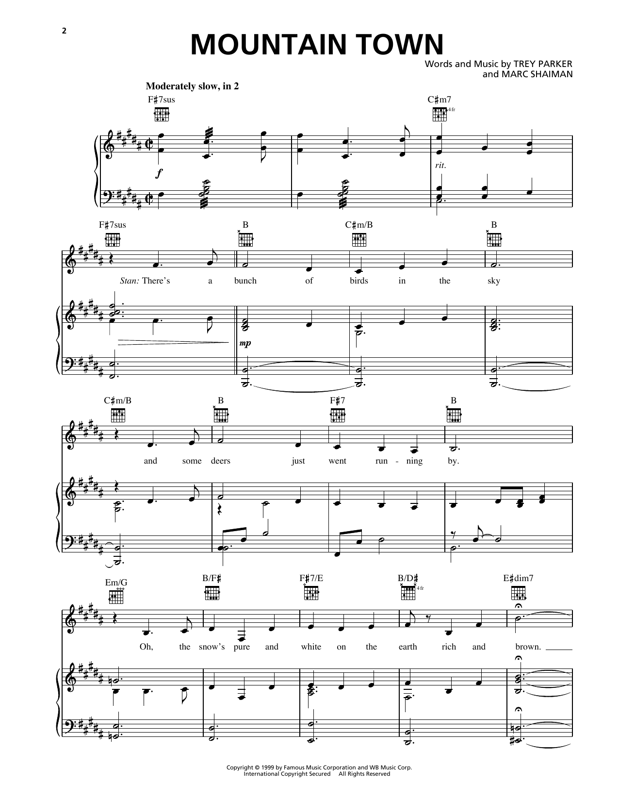 Mountain Town (from South Park) by Trey Parker Sheet Music for Piano ...