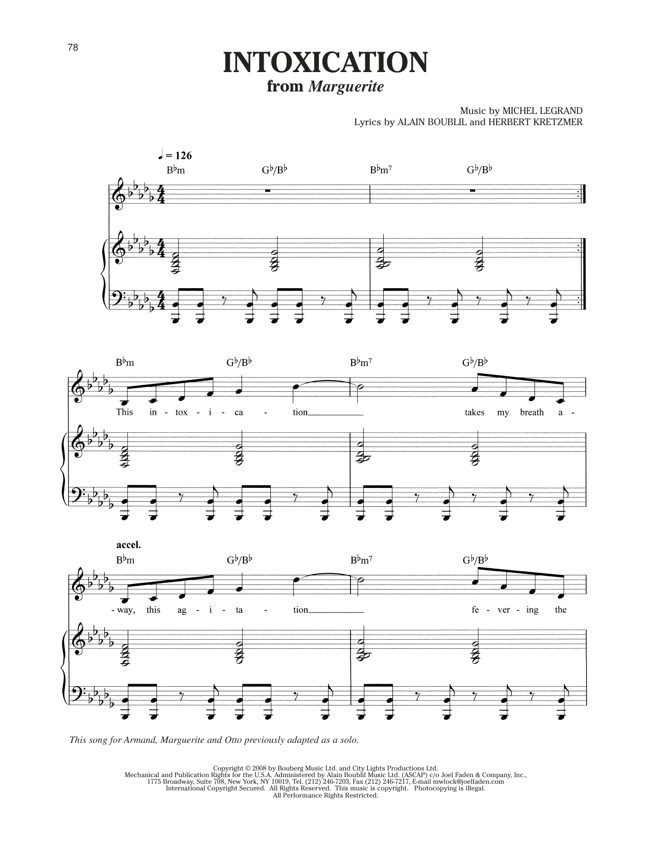 Intoxication (from Marguerite) by Michel LeGrand Sheet Music for Piano ...