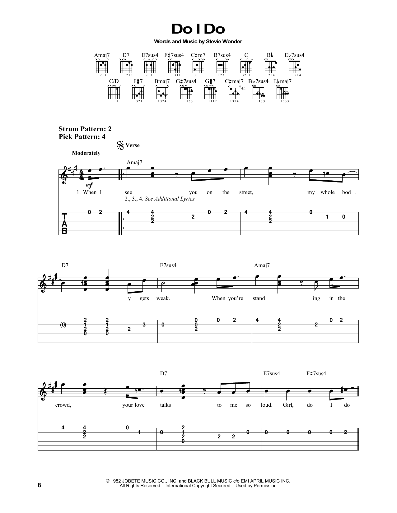 Do I Do Sheet Music Stevie Wonder Easy Guitar Tab