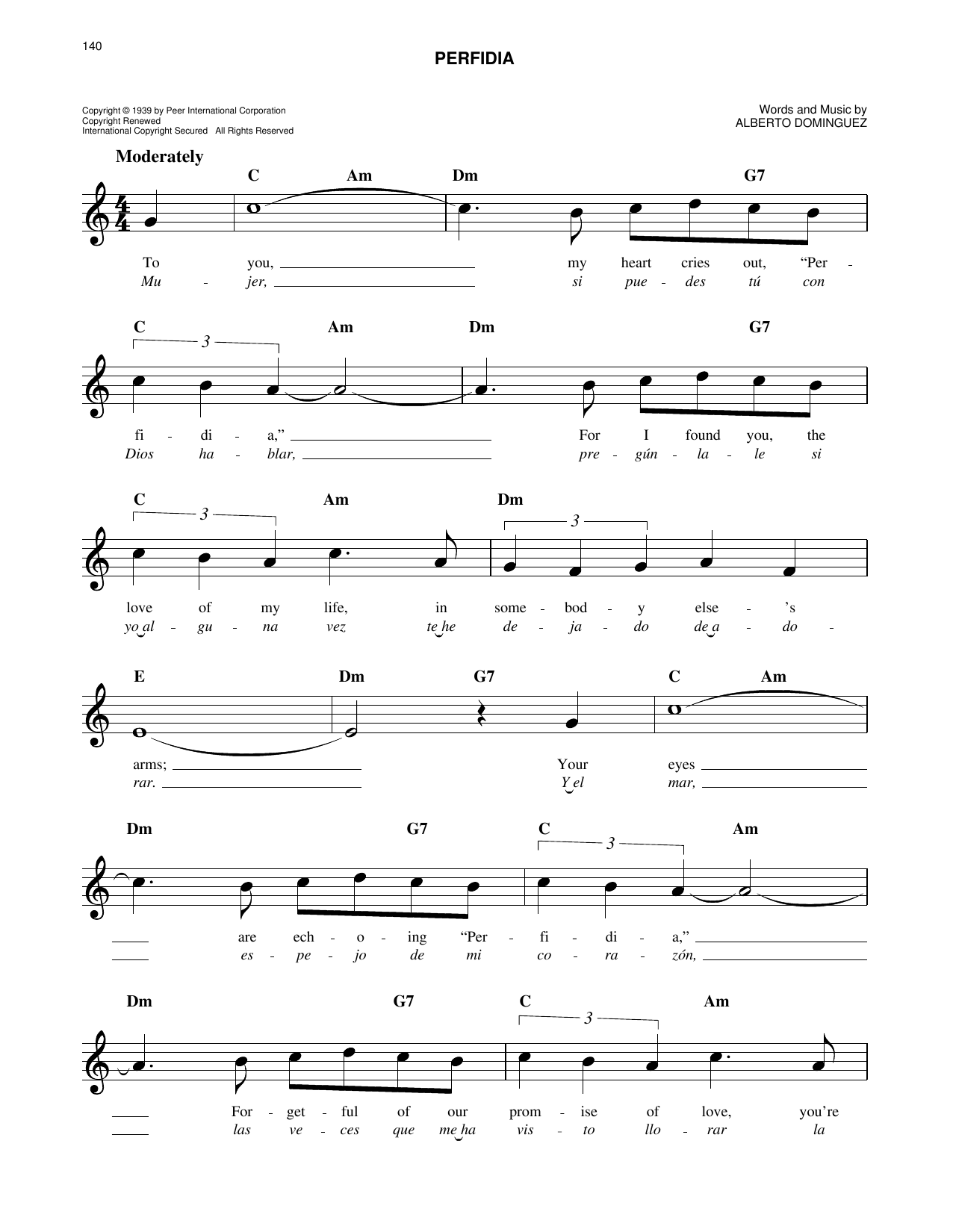 Perfidia by The Ventures Sheet Music for Easy Lead Sheet / Fake Book at ...