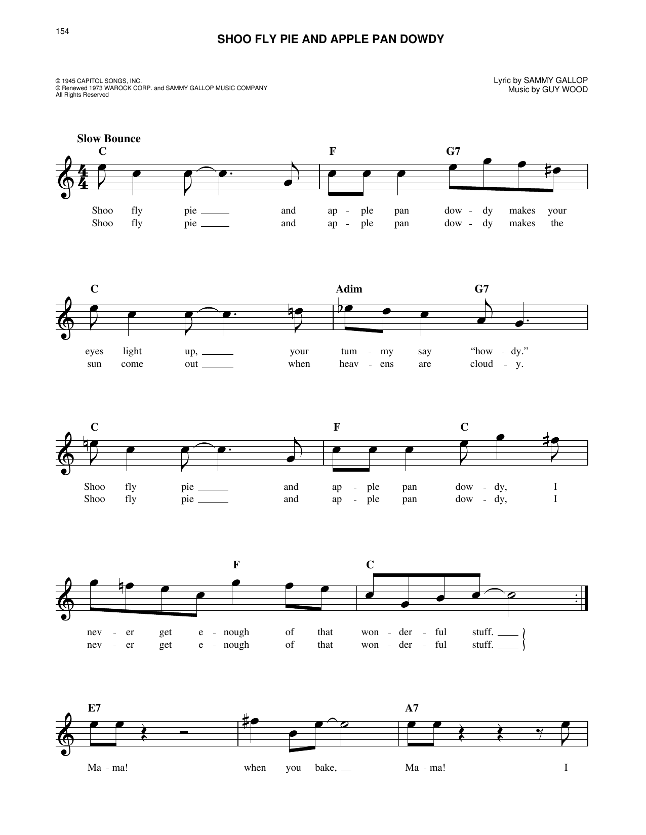 Shoo Fly Pie And Apple Pan Dowdy by Sammy Gallop Sheet Music for Easy ...