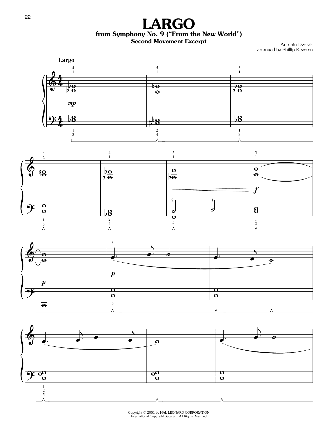 Largo (arr. Phillip Keveren) by Antonin Dvorak Sheet Music for Easy ...