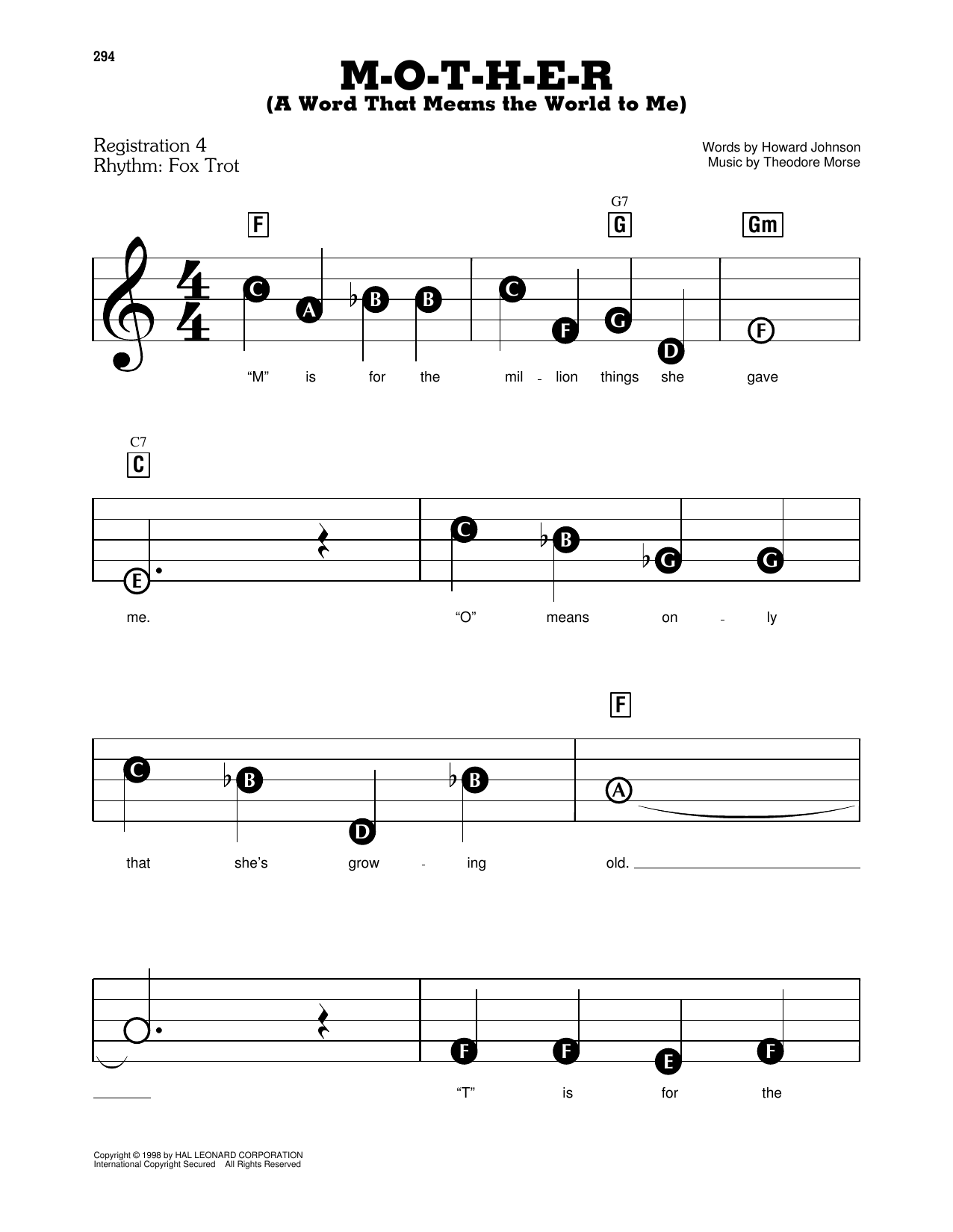M-O-T-H-E-R (A Word That Means The World To Me) by Theodore F. Morse ...