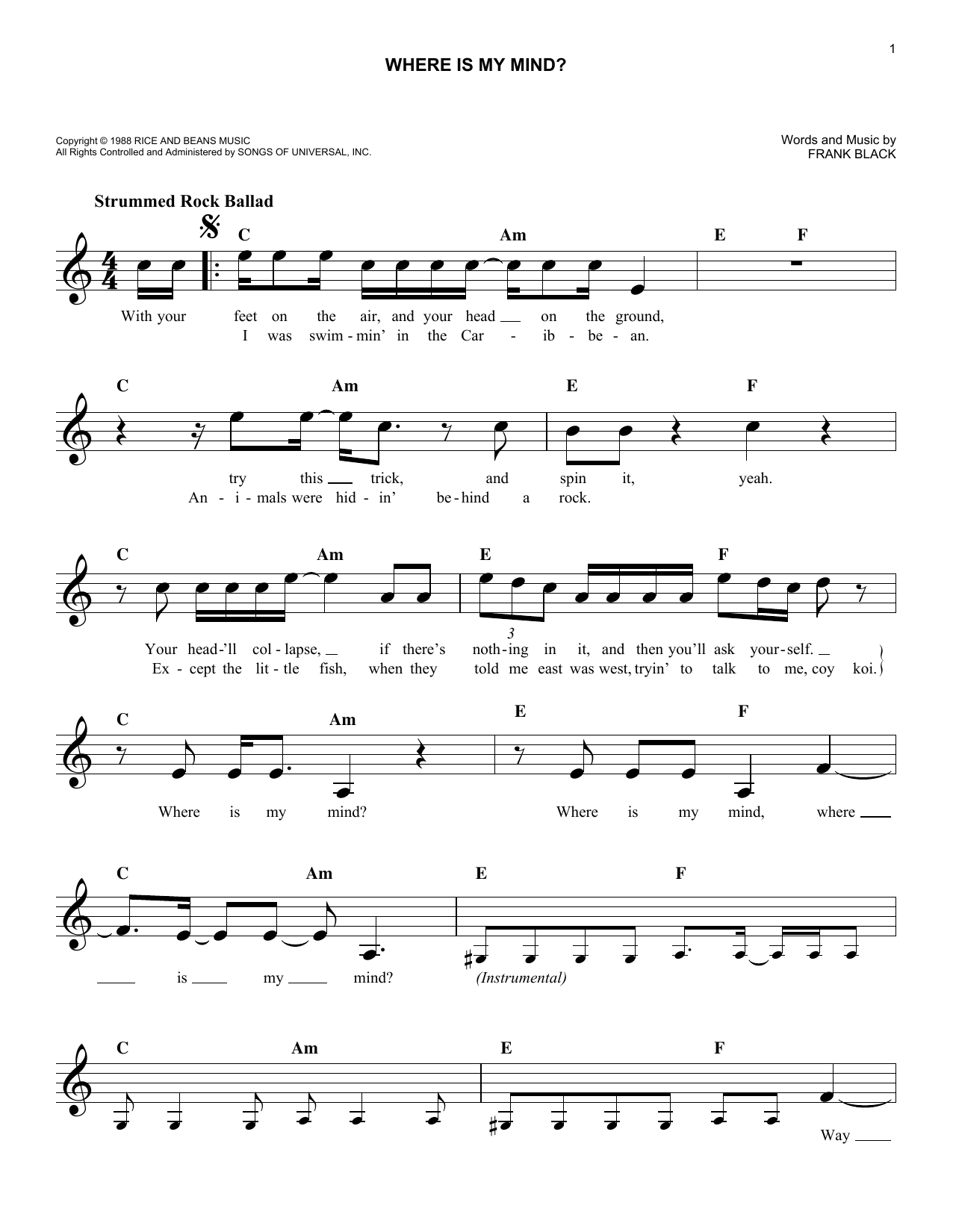Where Is My Mind Sheet Music Pixies Easy Lead Sheet Fake Book Where Is My Mind Sheet Music Pixies Easy Lead Sheet Fake Book