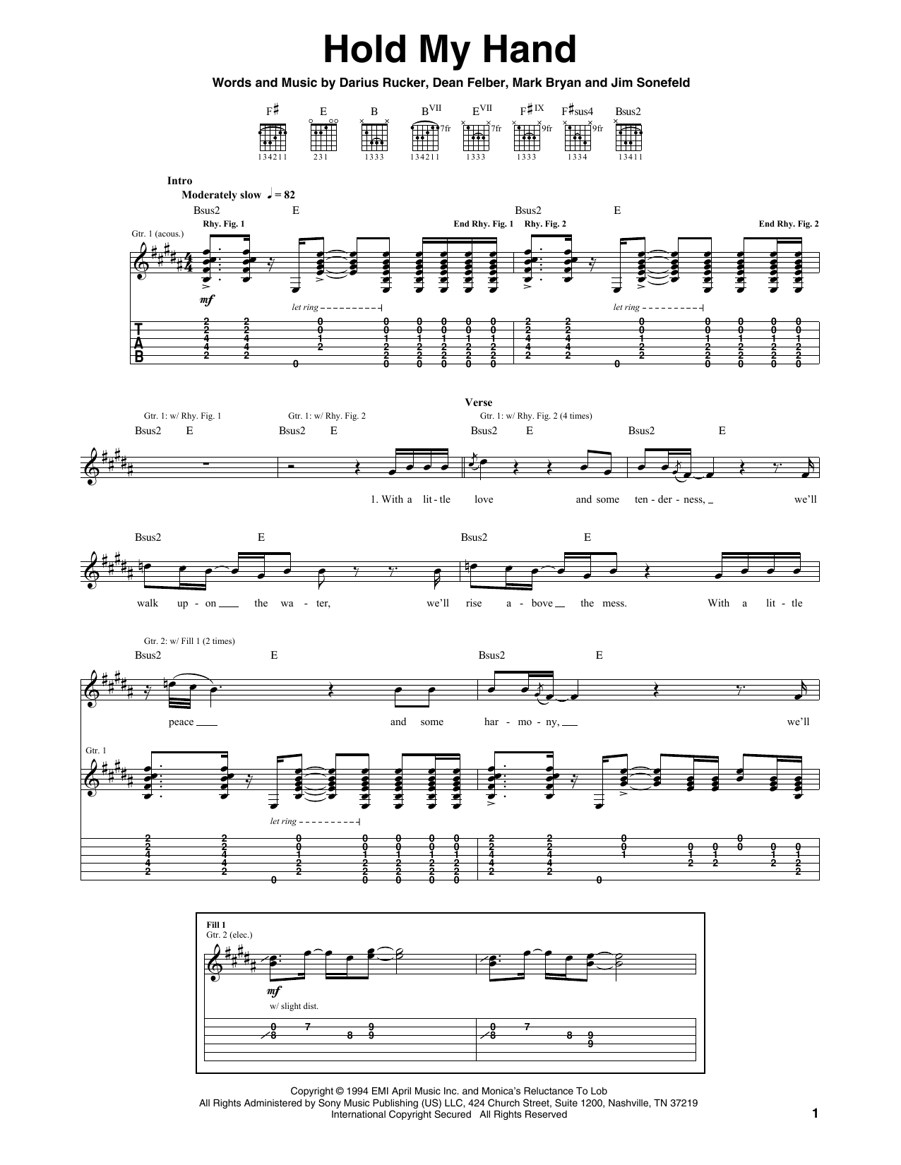 Hold My Hand Noten Hootie The Blowfish Gitarrentabulatur