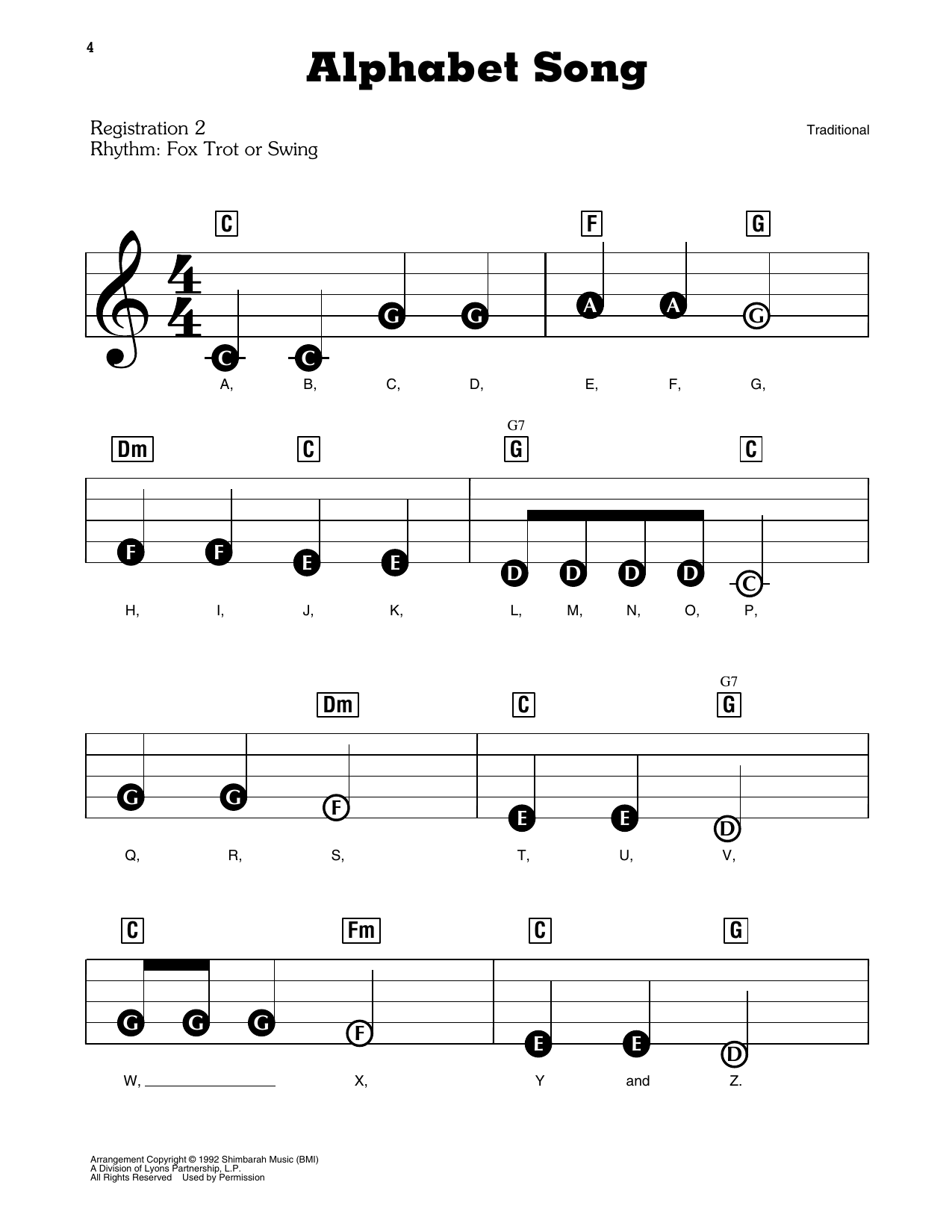 Alphabet Song (from Barney) by Traditional Sheet Music for E-Z Play ...