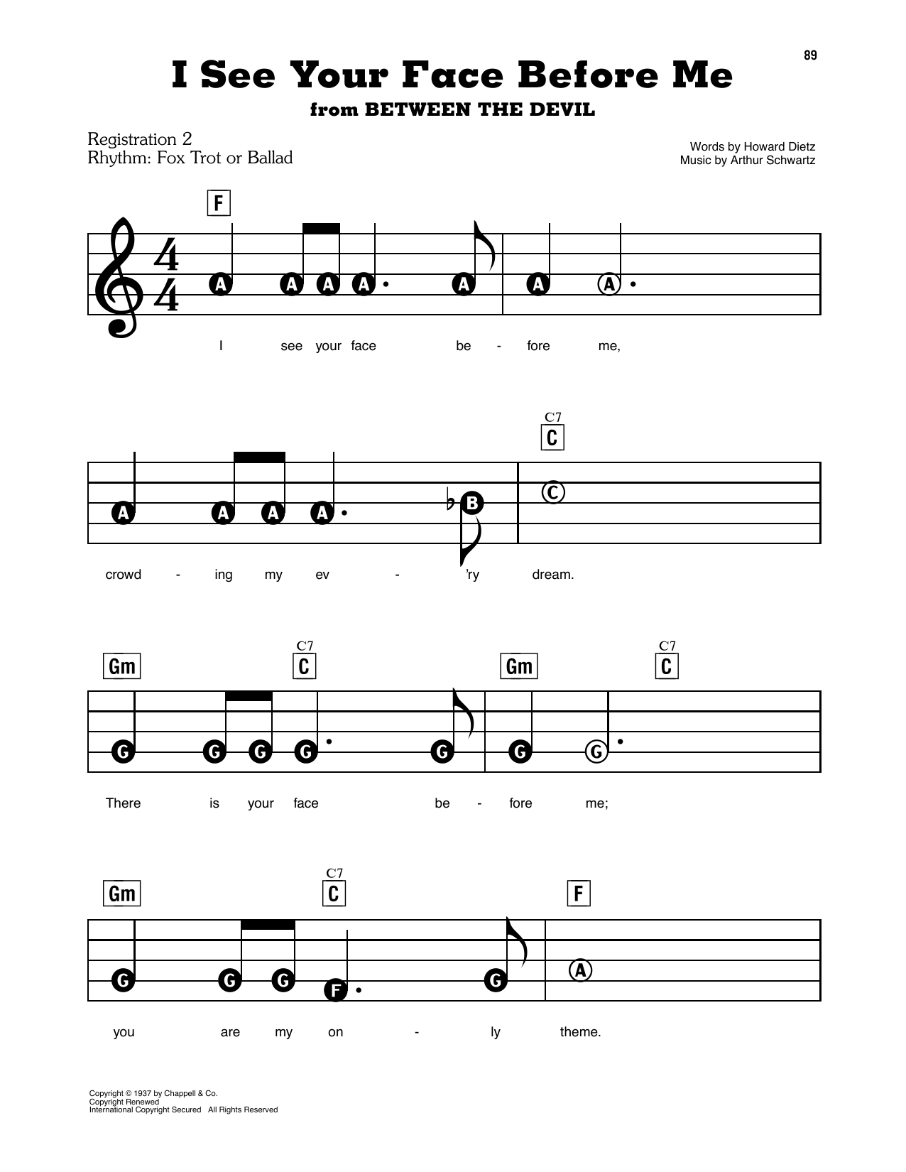 I See Your Face Before Me by Arthur Schwartz Sheet Music for E-Z Play ...