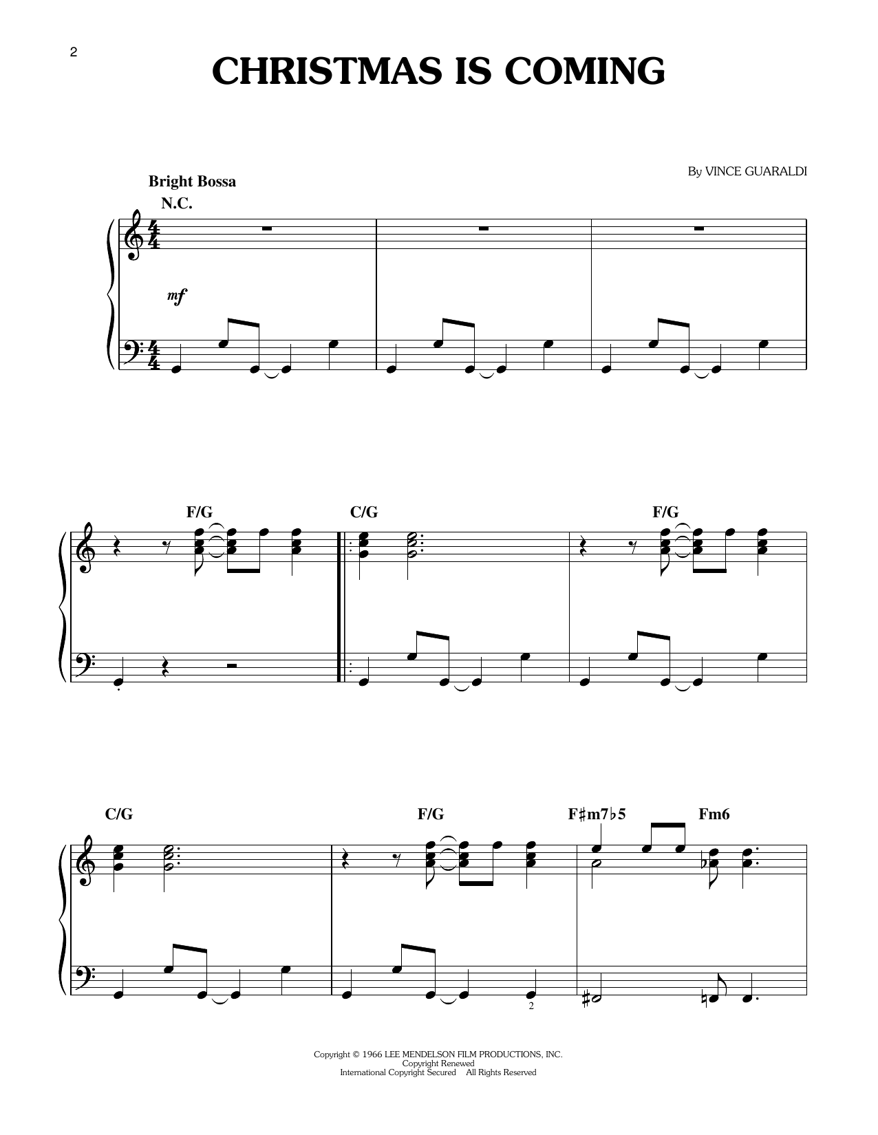 Christmas Is Coming (from A Charlie Brown Christmas) by Vince Guaraldi Sheet Music for Easy ...