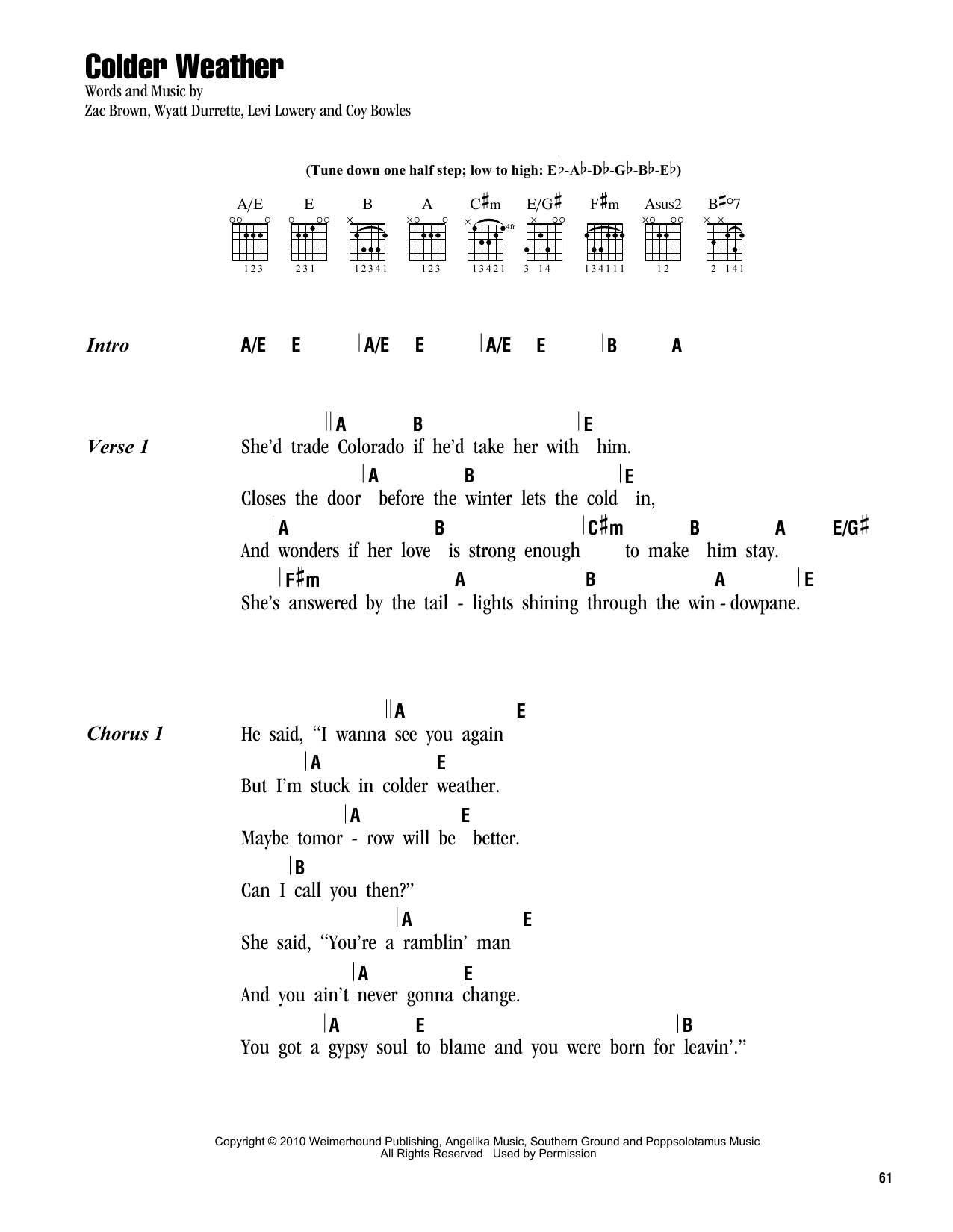 Colder Weather By Zac Brown Band Guitar Chords Lyrics Guitar Instructor