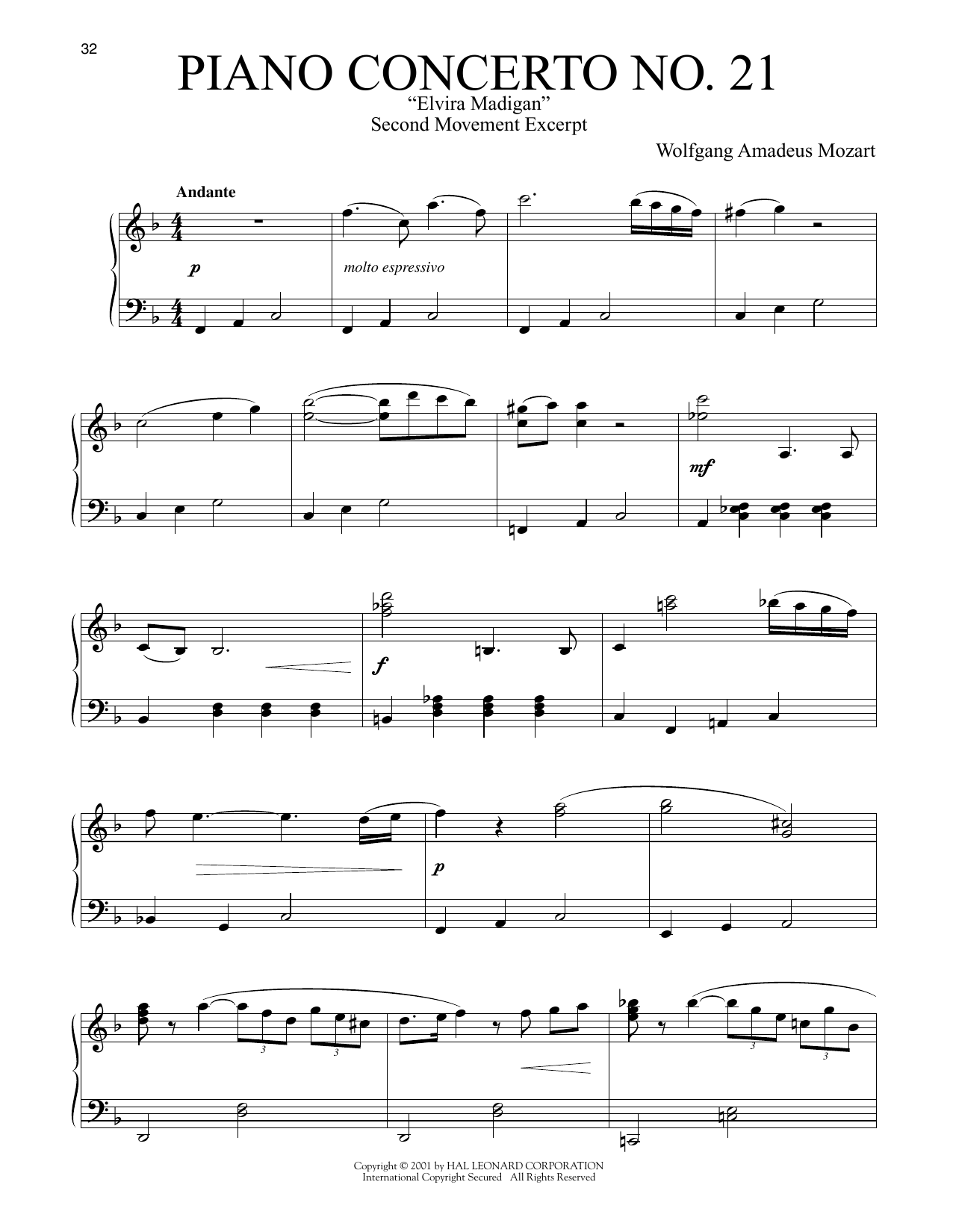 Piano Concerto No. 21 In C Major ("Elvira Madigan"), Second Movement Excerpt by Wolfgang Amadeus ...