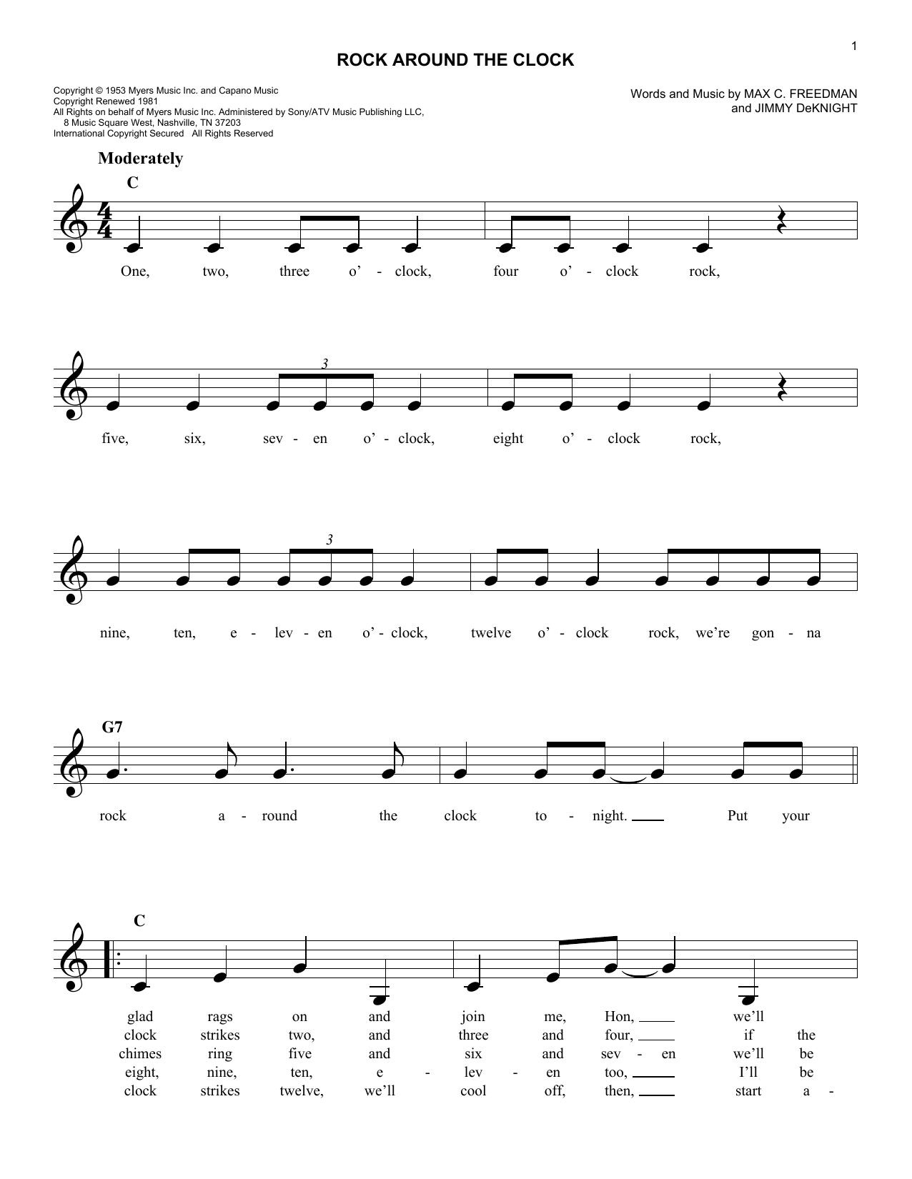 Rock Around The Clock By Bill Haley His Comets Sheet Music For Easy