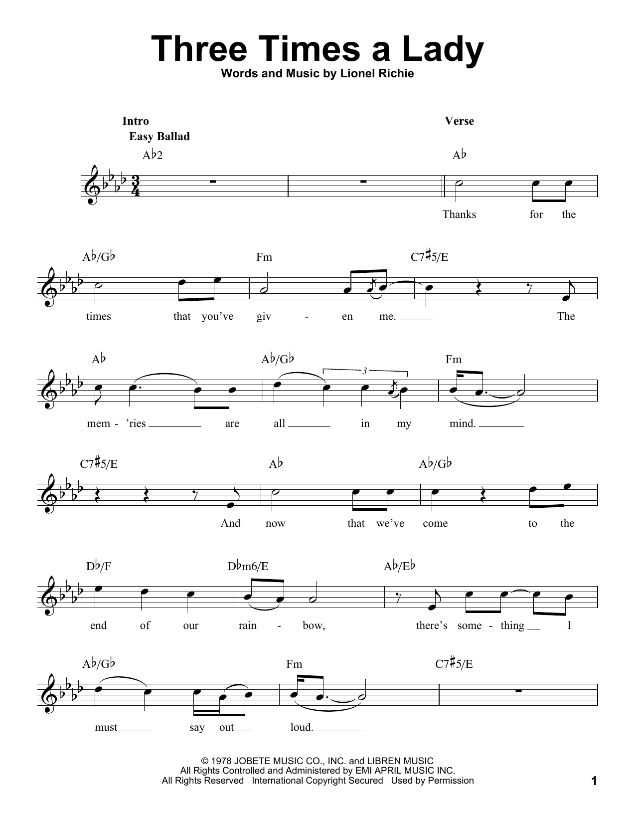 Three Times A Lady By Lionel Richie Sheet Music For Pro Vocal At Sheet Three Times A Lady By Lionel Richie Sheet Music For Pro Vocal At Sheet