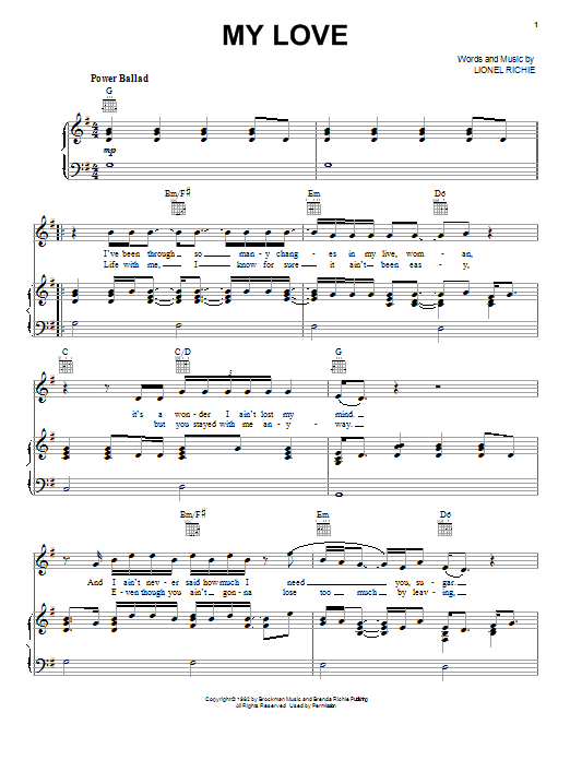 My Love Sheet Music Lionel Richie Piano Vocal Guitar Chords My Love Sheet Music Lionel Richie Piano Vocal Guitar Chords