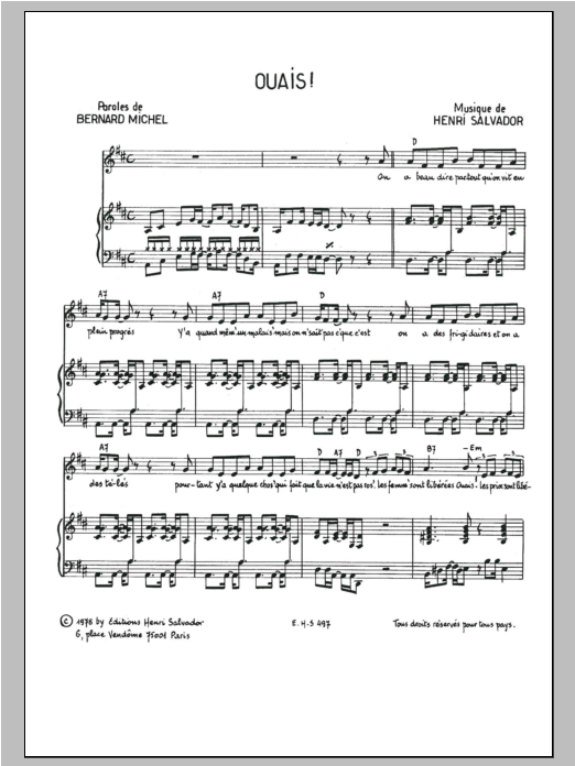 Ouais Sheet Music | Henri Salvador | Piano & Vocal