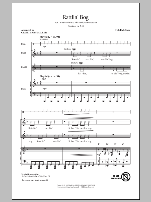 Rattlin Bog Sheet Music Cristi Cary Miller 2 Part Choir
