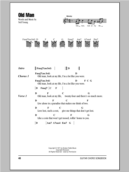 Old Man Sheet Music Neil Young Guitar Chords Lyrics Old Man Sheet Music Neil Young Guitar Chords Lyrics
