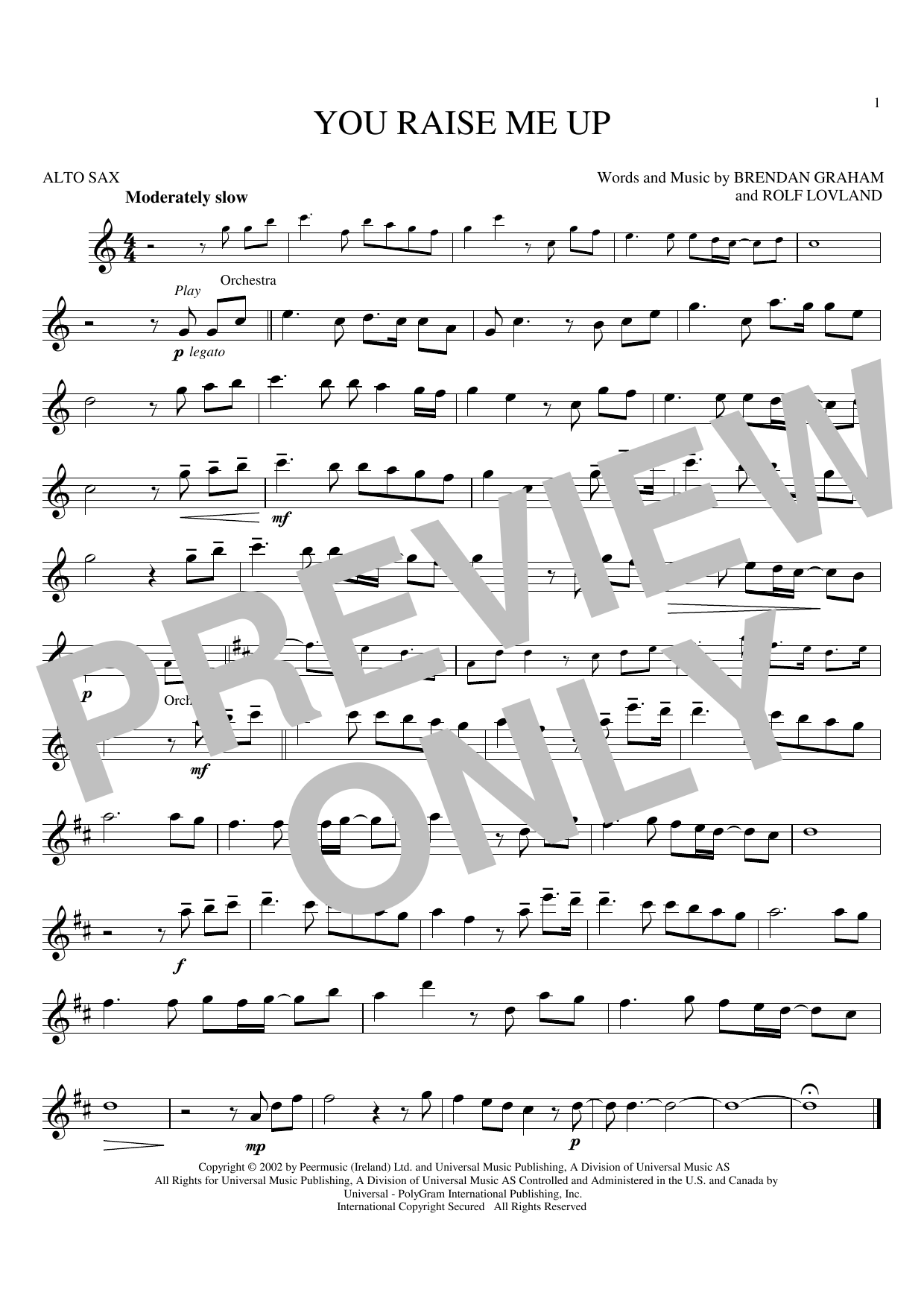 You Raise Me Up By Josh Groban Sheet Music For Alto Sax PlayAlong At