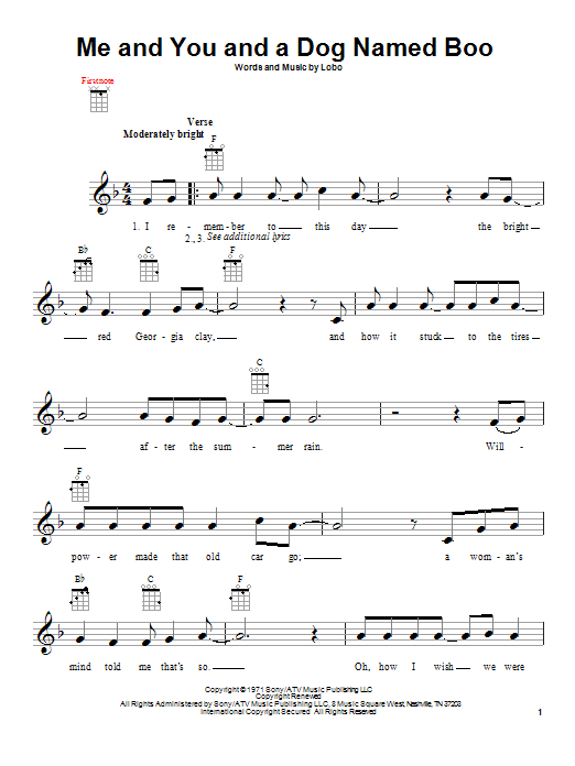 Me And You And A Dog Named Boo By Lobo Ukulele Guitar Instructor