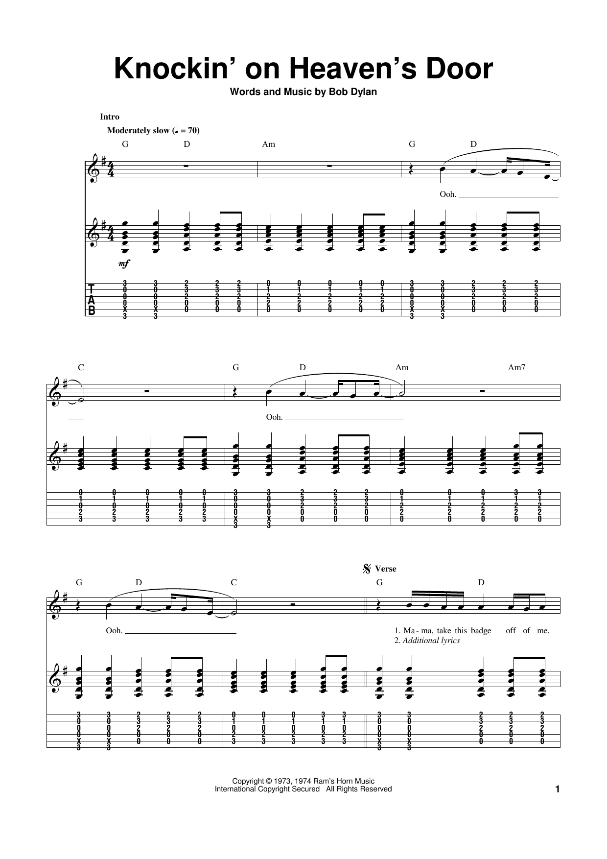 Knockin On Heaven s Door Sheet Music Guns N Roses Guitar Tab Knockin On Heaven s Door Sheet Music Guns N Roses Guitar Tab