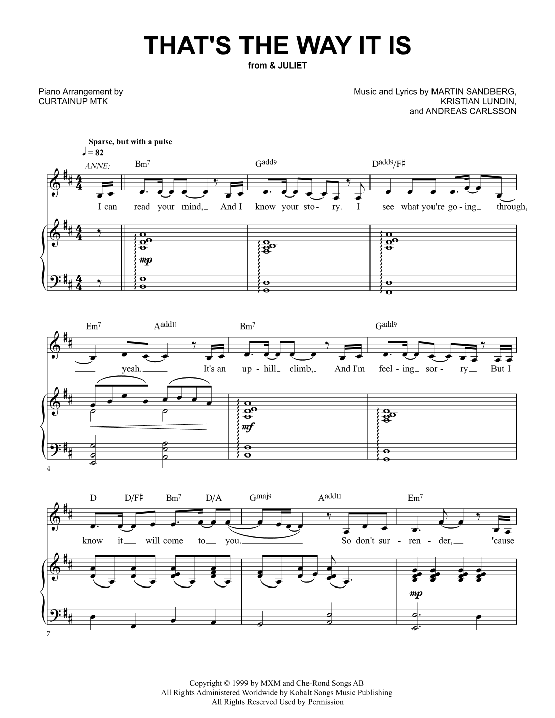 That's The Way It Is (arr. CurtainUp MTK - from & Juliet by Celine Dion ...