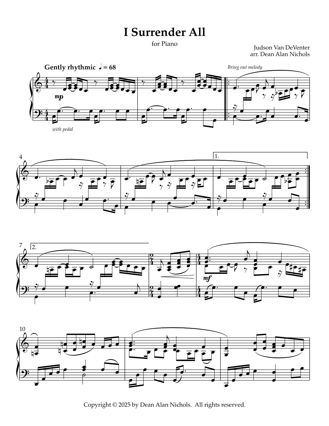 I Surrender All (arr. Dean Alan Nichols) by Judson W. Van DeVenter ...