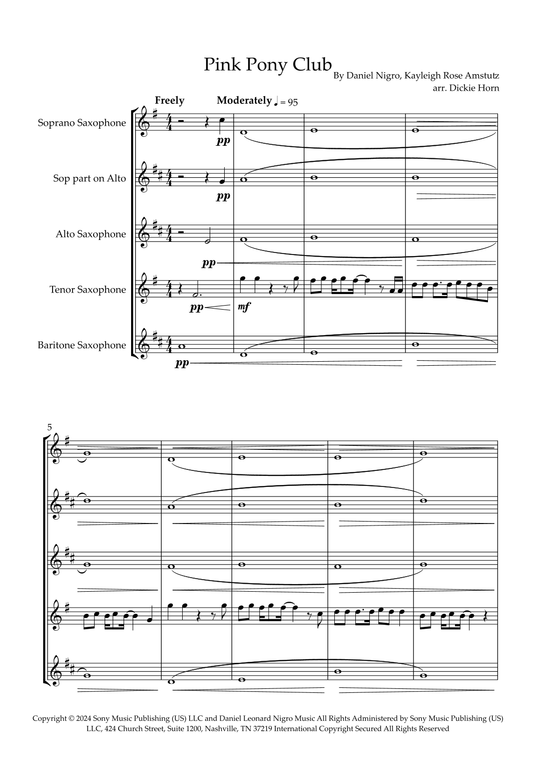 Pink Pony Club (arr. Dickie Horn) by Chappell Roan Sheet Music for ...