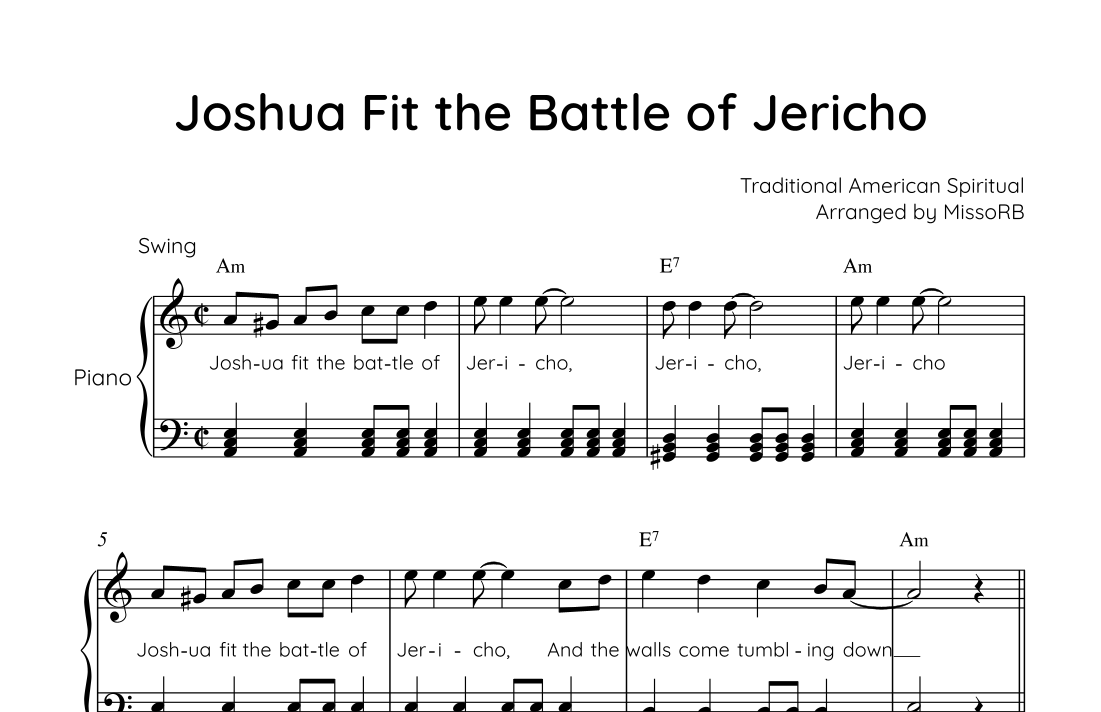 Joshua Fit the Battle of Jericho - Piano in Am With Chords & Lyric ...