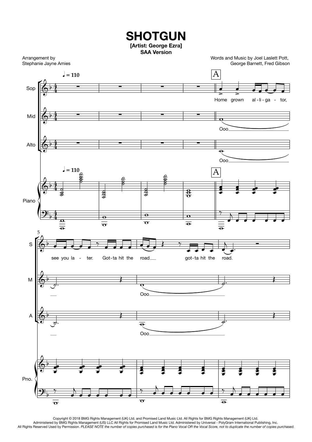 Shotgun (arr. Stephanie Jayne Amies) par George Ezra Partitions pour ...