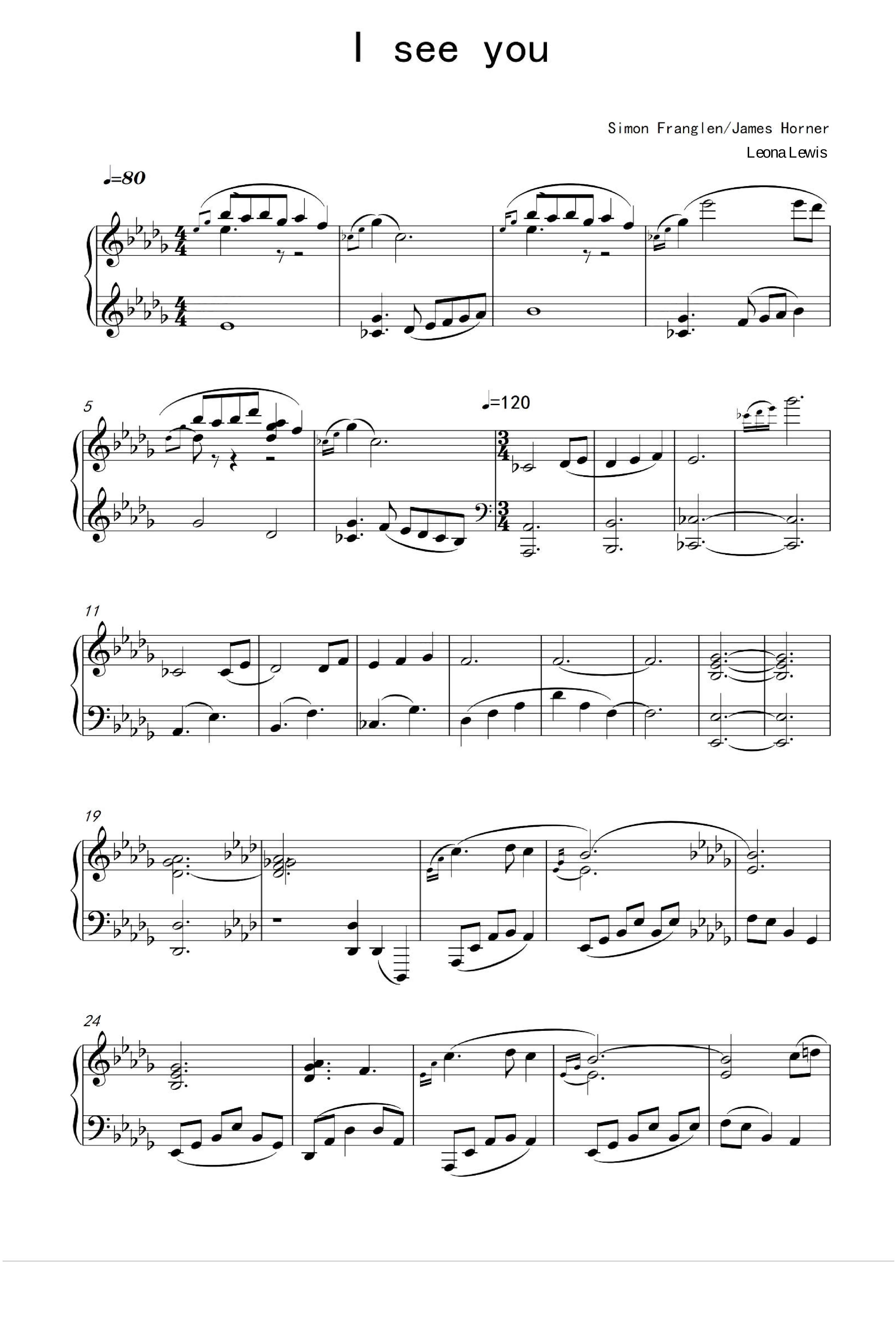 I See You (Theme From Avatar) (arr. Leona Lewis) by Leona Lewis Sheet ...