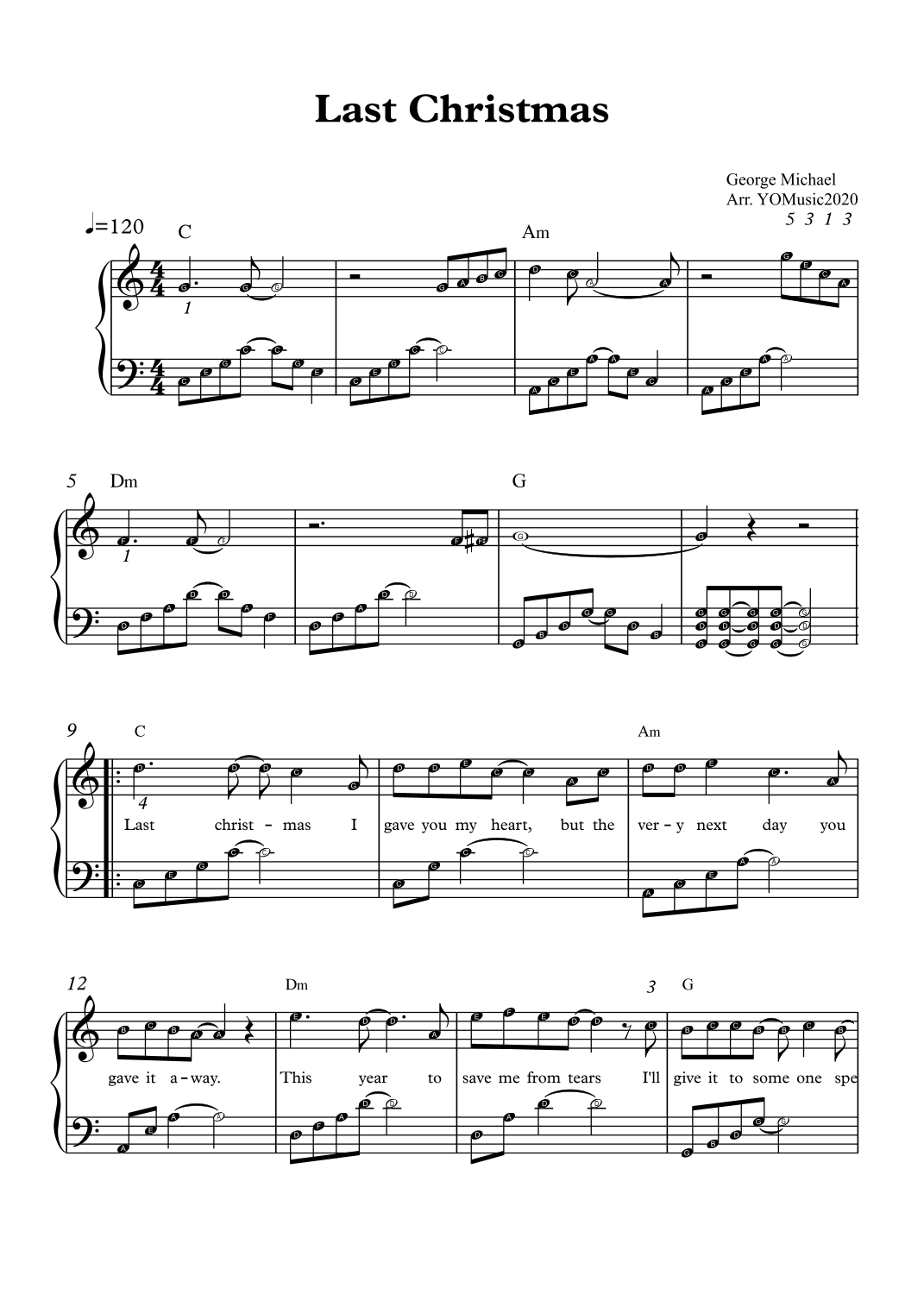 Last Christmas by Wham Sheet Music for Piano Solo at Sheet Music Direct
