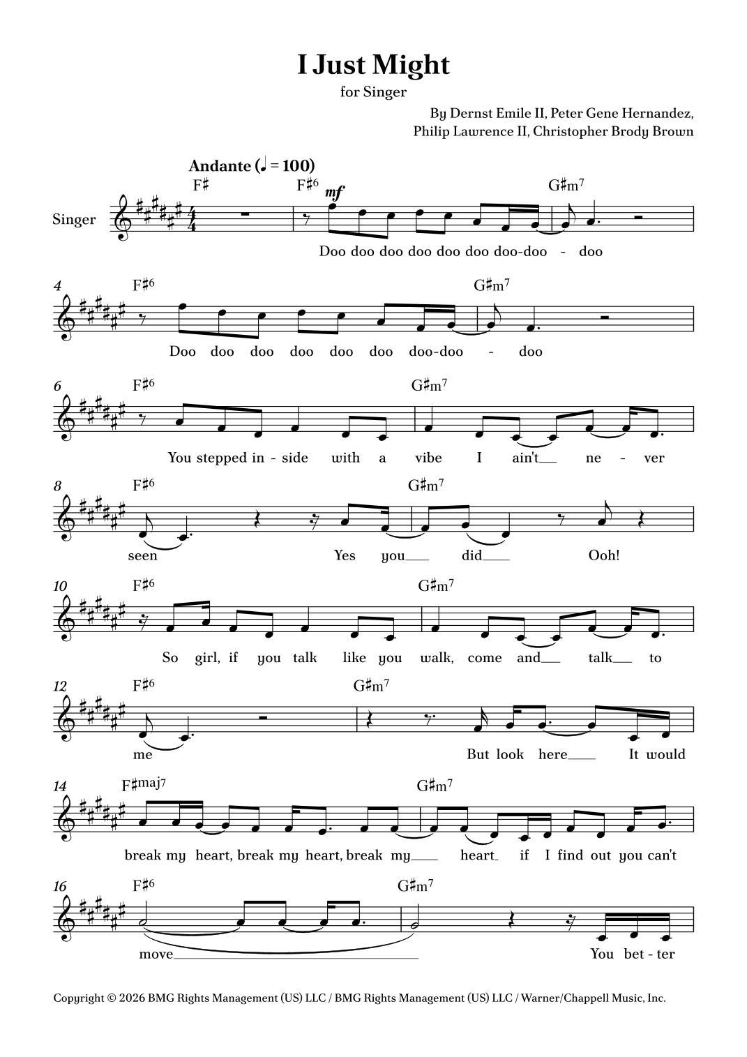 I Just Might (arr. Caio Costa) by Bruno Mars Sheet Music for Lead Sheet ...