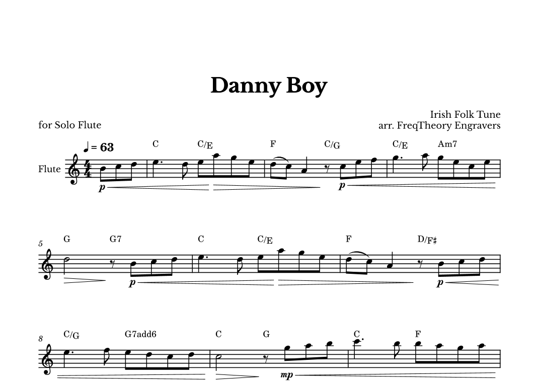 Danny Boy - for Solo Flute (arr. FreqTheory Engravers) by Traditional ...