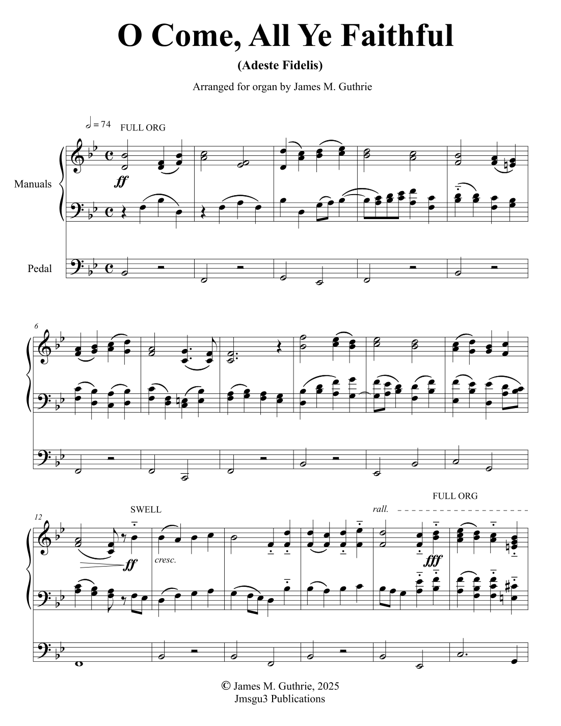 O Come, All Ye Faithful (Adeste Fidelis) for Organ (arr. James M ...