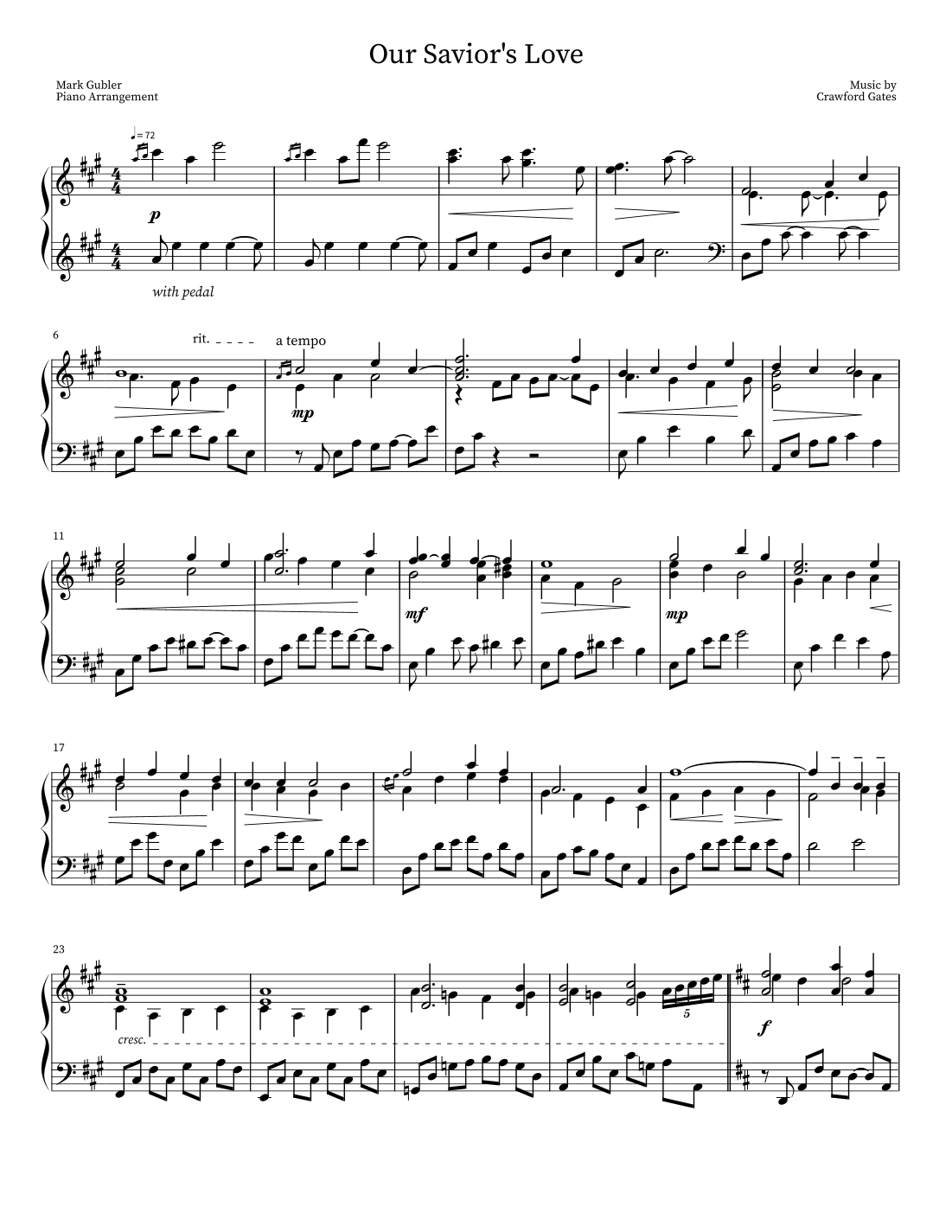 Our Savior's Love (arr. Mark Gubler) by Crawford Gates Sheet Music for ...
