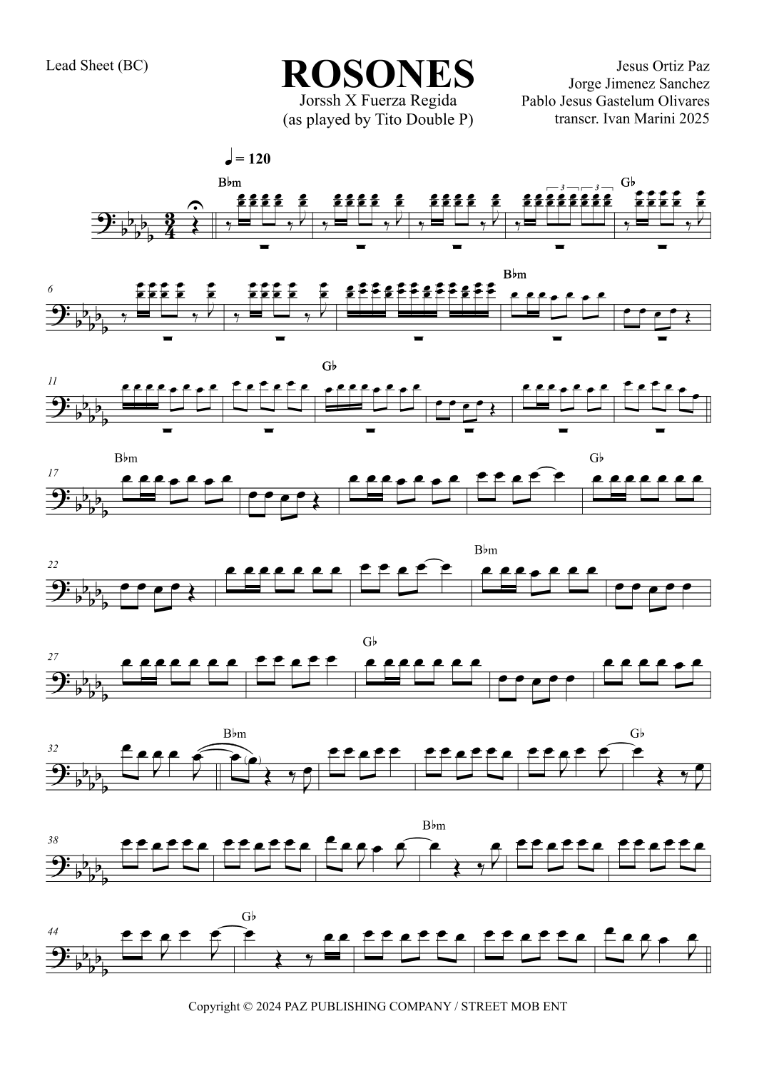 Rosones (arr. Ivan Marini) by Jorssh X Fuerza Regida Sheet Music for ...