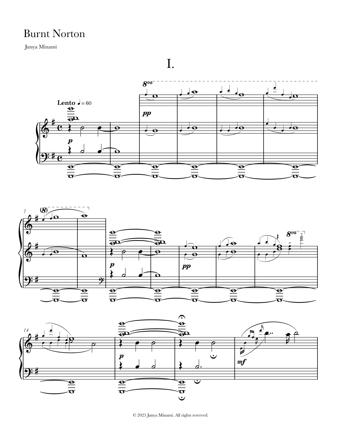 Burnt Norton, Op. 2, I. Lento by Junya Minami Sheet Music for Piano ...